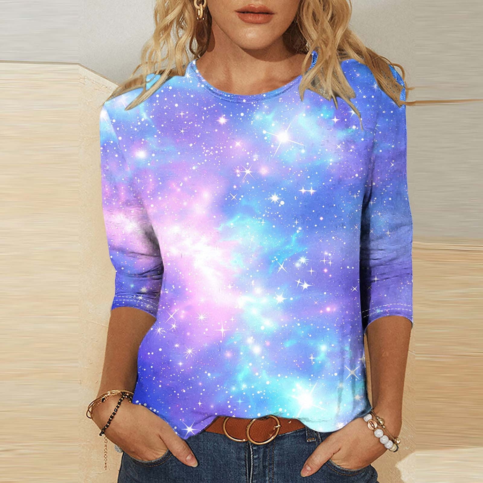 LiMoi Floral Print Summer Tops for Women Womens 3/4 Sleeve Shirts ...