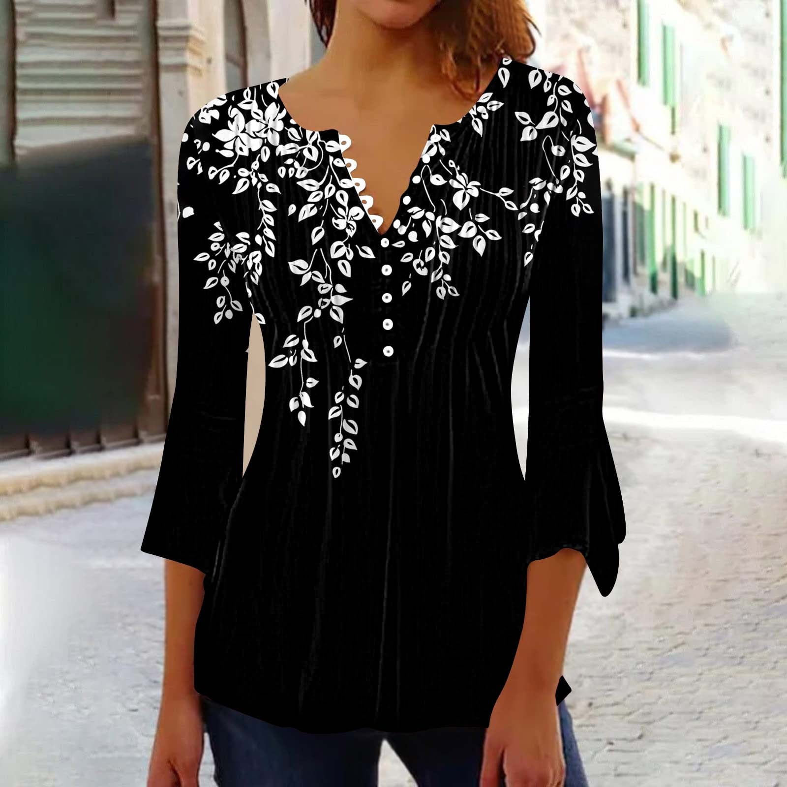 LiMoi T Shirts Soft Womens Tops 3/4 Length Sleeves Shirt Printed Tops ...