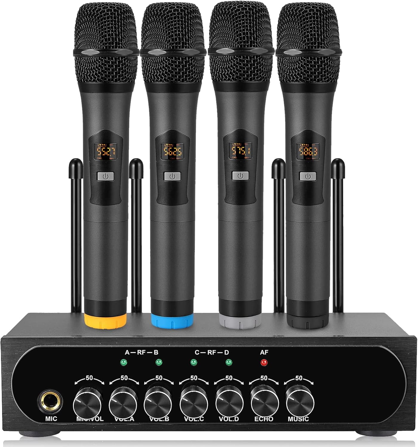 LiNKFOR Portable UHF 4 Channel Wireless Microphone System with Four ...