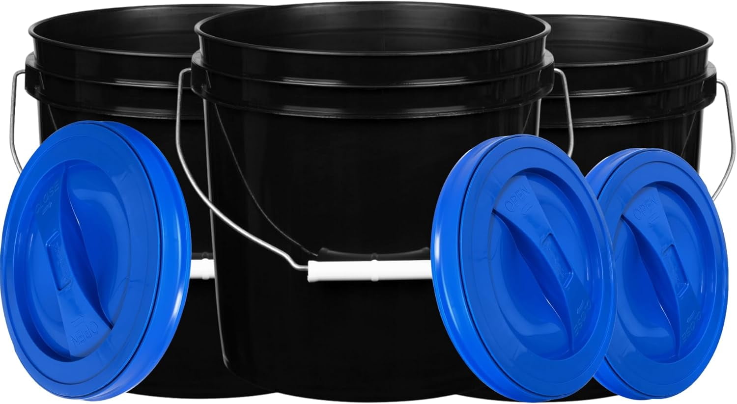 LiTian 2 Gallon White Bucket with Screw on Lid - Pack of 3 Made in USA ...