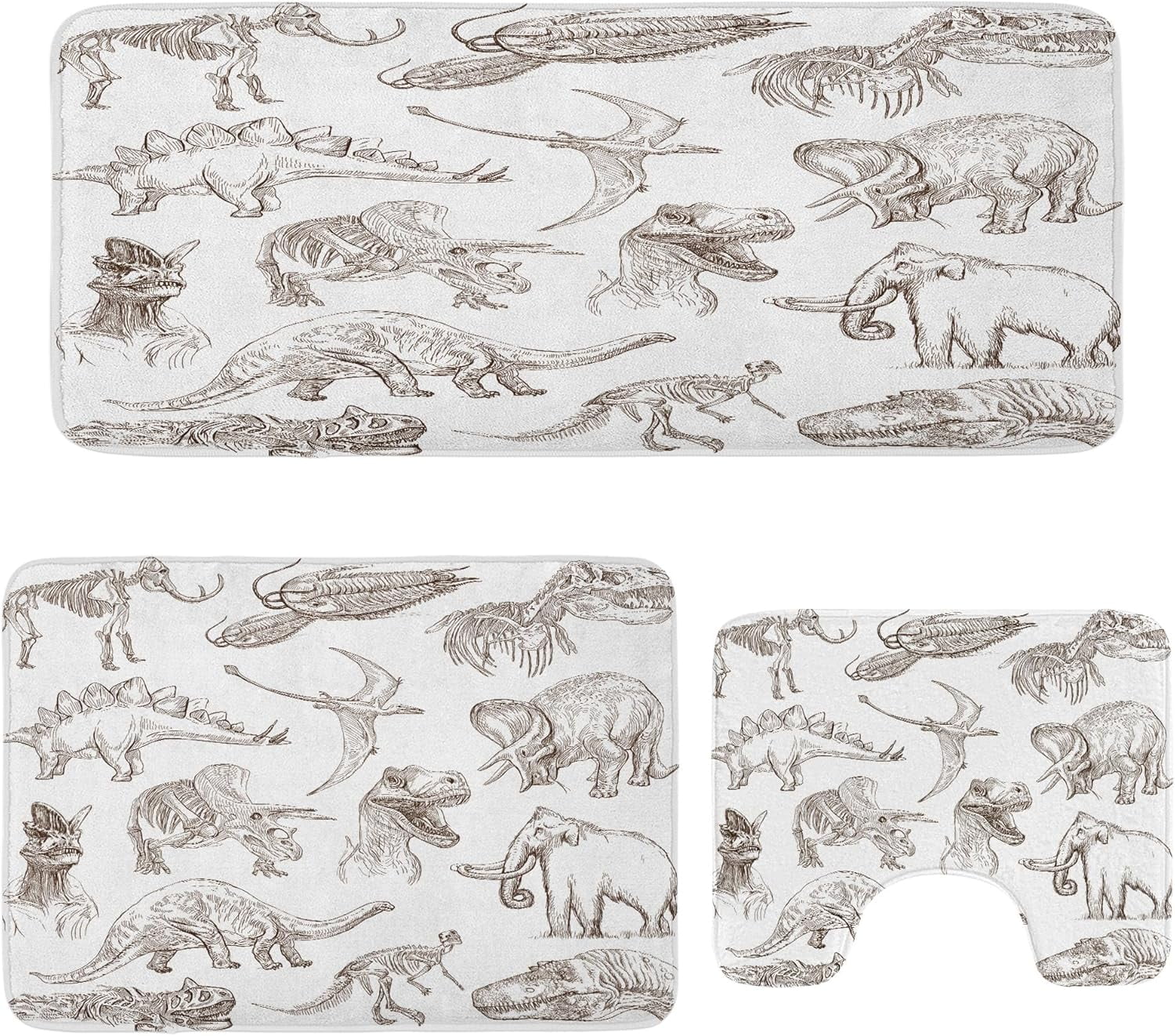 LiTian Jurassic Bathroom Rug Set 3 Pieces, Arrangement of Prehistoria ...