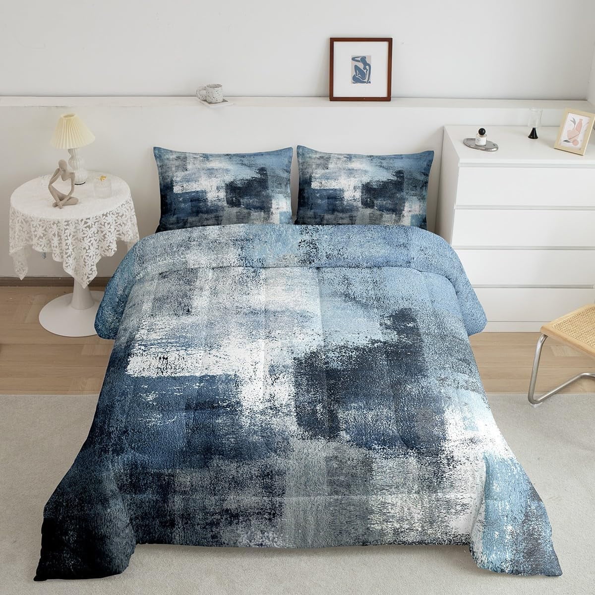 LiTian Mid Century Bedding Sets Queen,Blue Ombre Comforter for Men ...