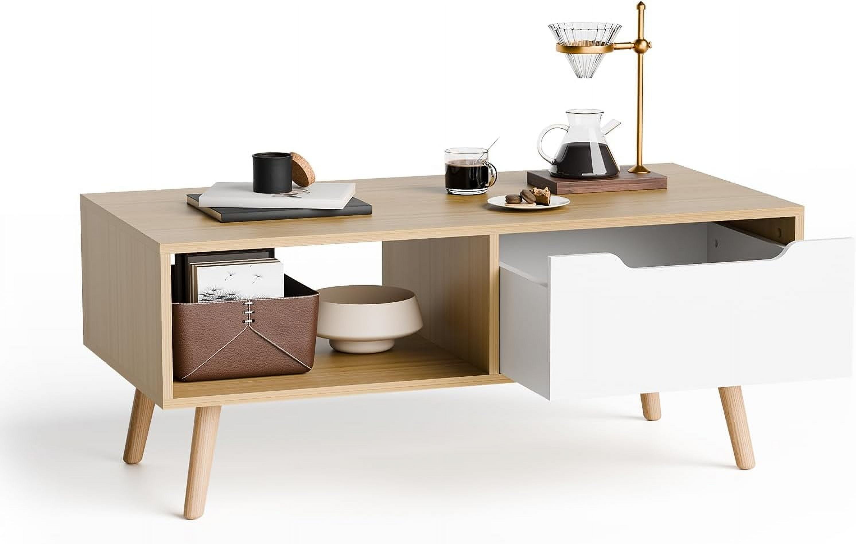 LiTian Modern Wooden Coffee Table with Storage, Minimalist Hallway Mid ...