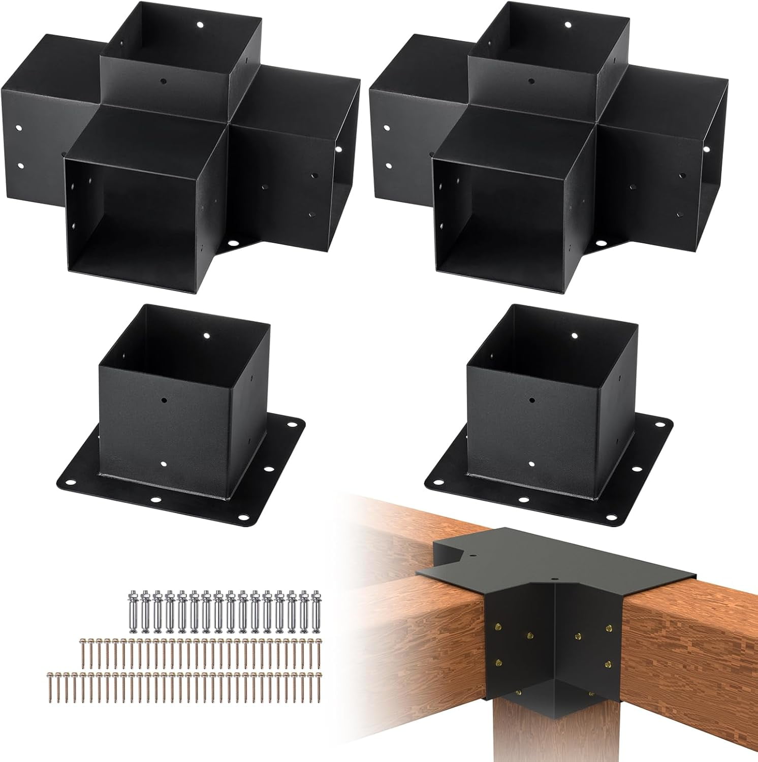 LiTian Pergola Bracket Kit 6''x6''(Inner Size 5.6x5.6), 4pcs 4-Way Heavy Duty Corner Bracket ...