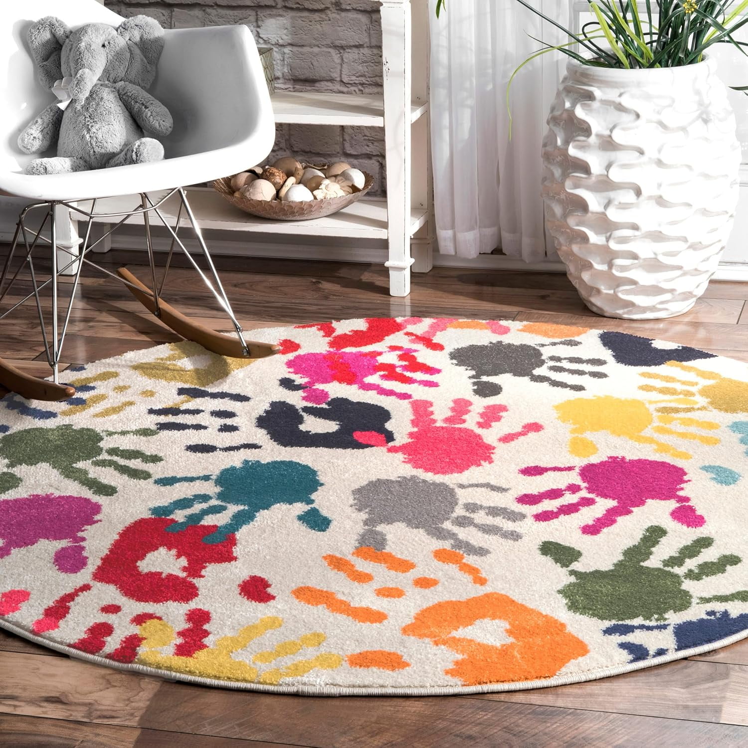 LiTian Pinkie Handprint Kids Area Rug, 5' Round, Multi - Walmart.com
