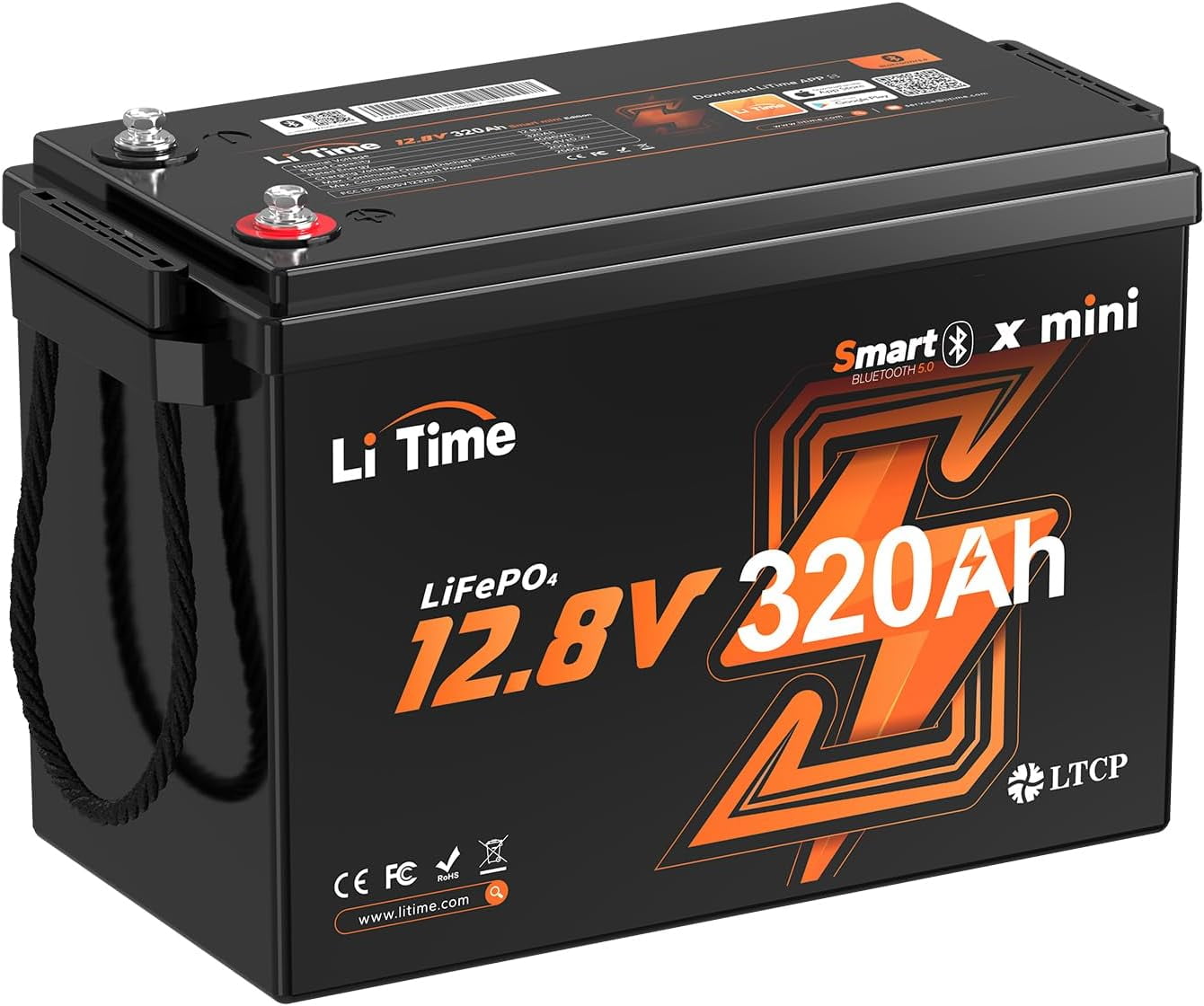 LiTime 12.8V 320Ah Mini LiFePO4 Battery Built-in 200A BMS, Bluetooth 5. ...