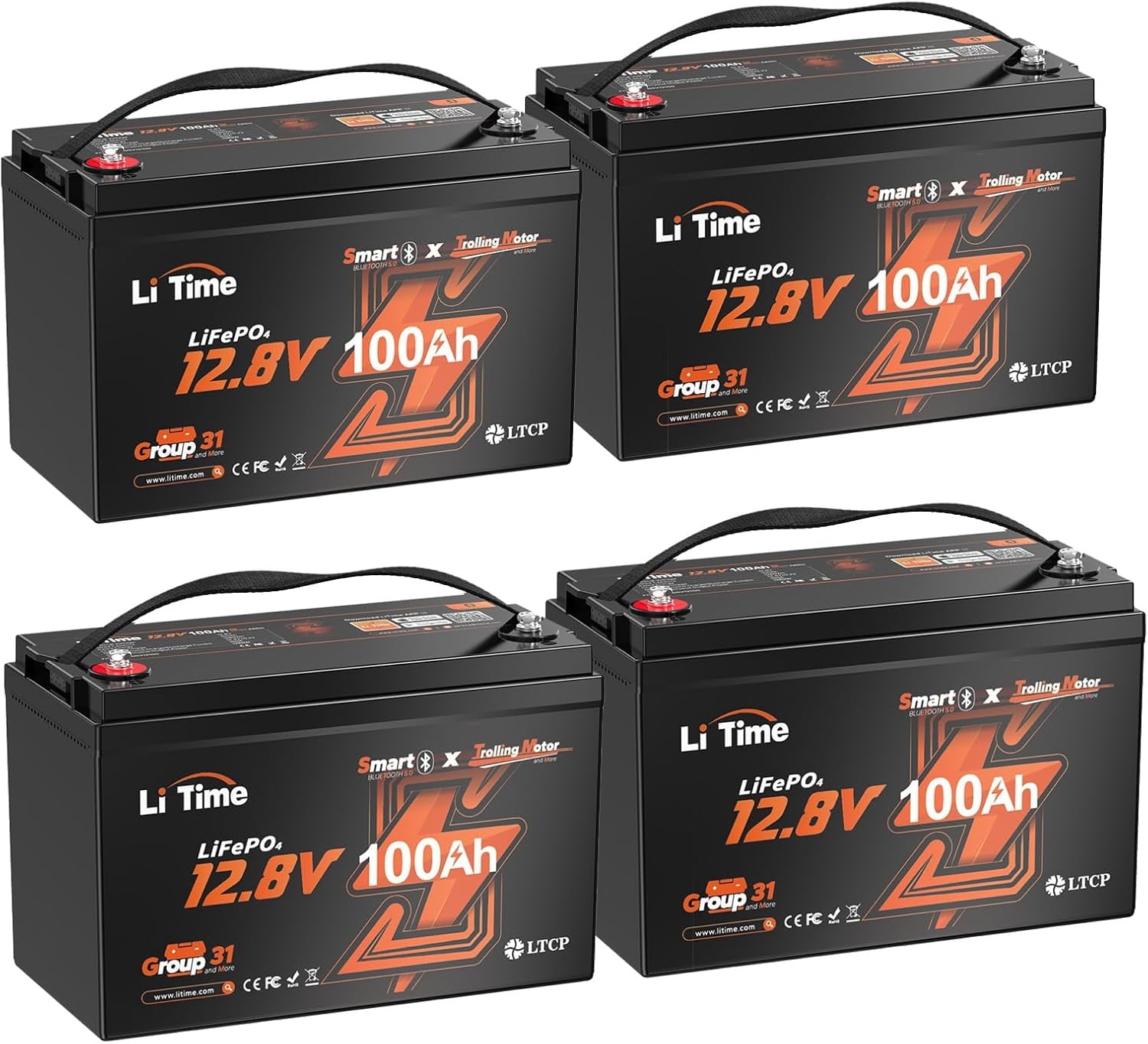 LiTime 12V 100Ah TM Bluetooth Lithium LiFePO4 Battery Low Temp Group 31 ...