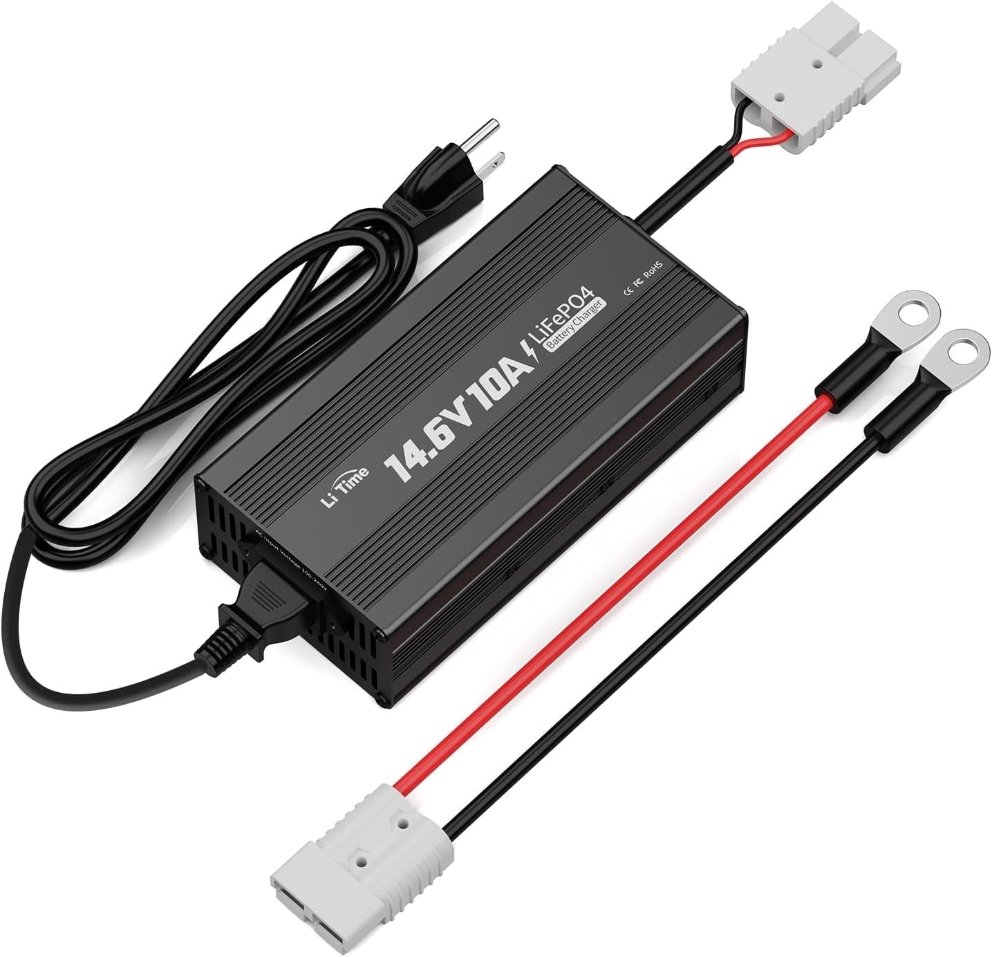 LiTime 14.6V 10A LiFePO4 Lithium Battery Charger, Portable, Deep Cycle ...
