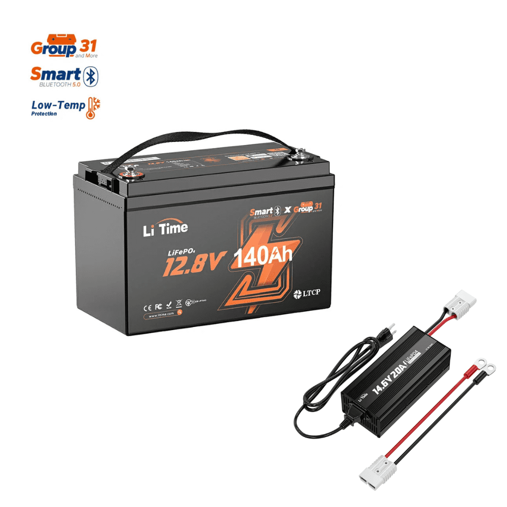 LiTime 12V 140Ah Bluetooth Lithium Battery with 14.6V 20A Charger, Deep ...