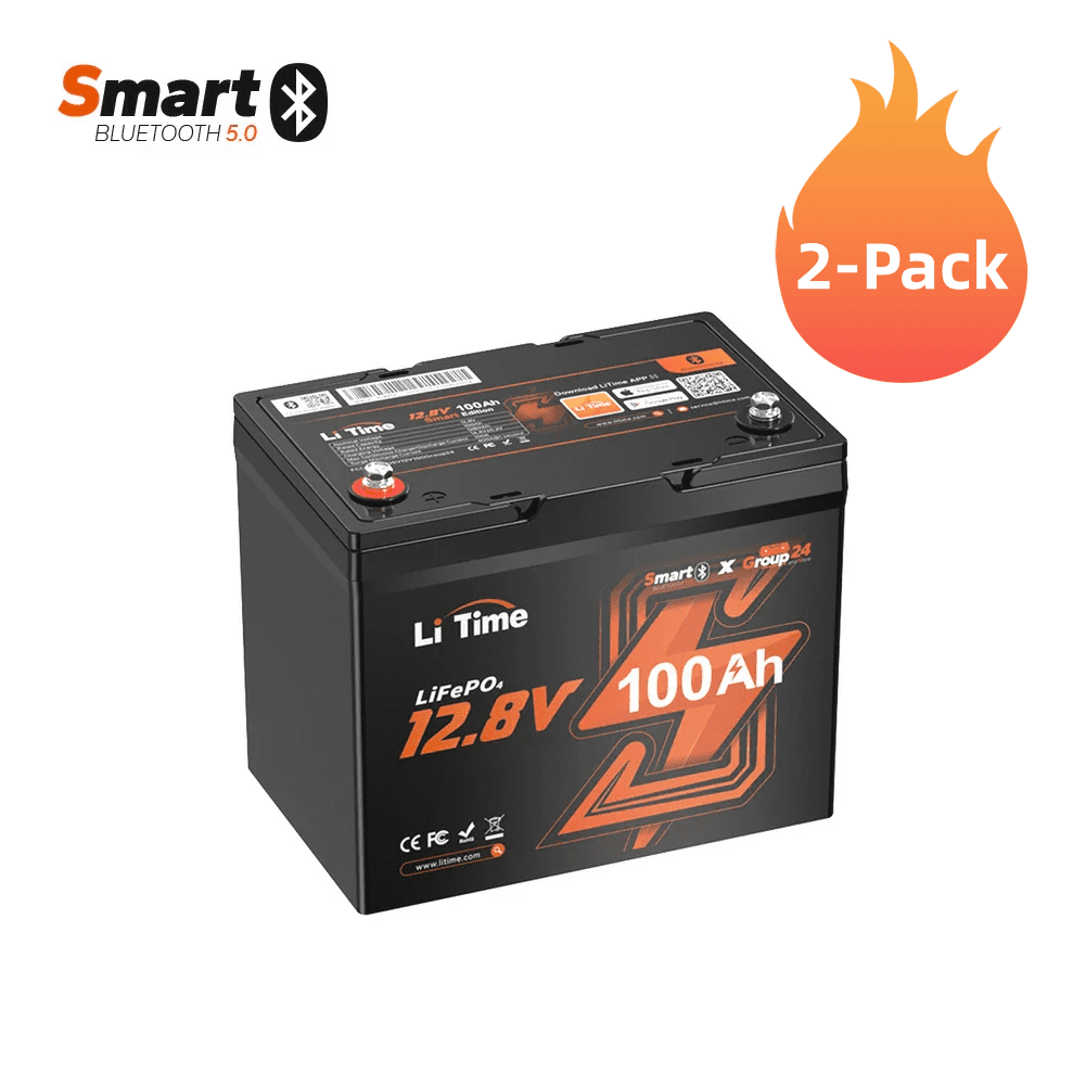 LiTime, RV Lithium Battery, 12V 100Ah Group 24, Bluetooth LiFePO4 ...
