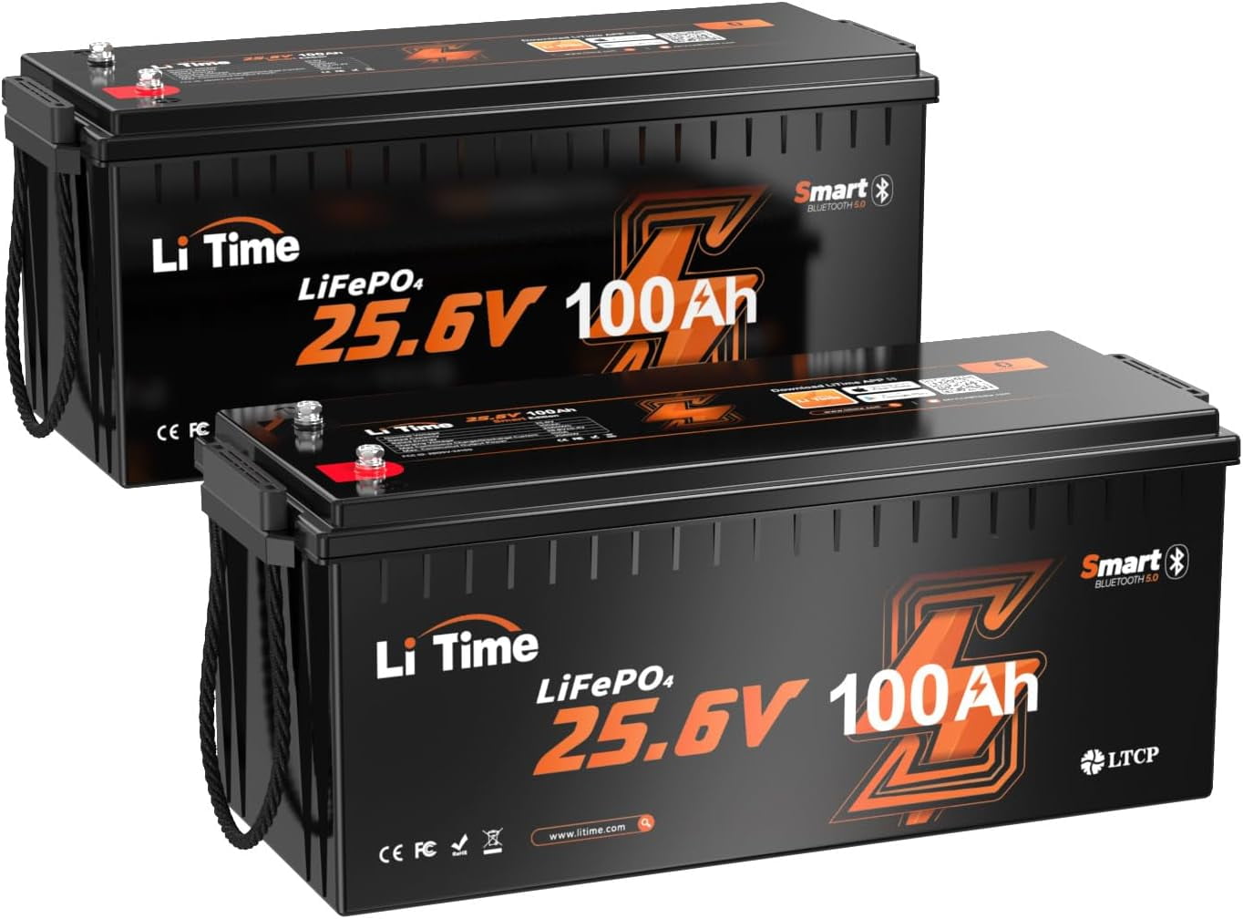LiTime 2 Pack 24V 100Ah Bluetooth LiFePO4 Battery, Low-Temp Protection ...