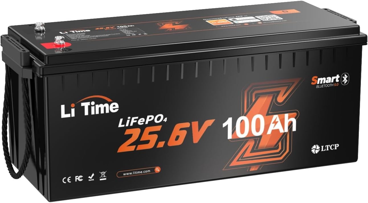 LiTime 24V 100Ah Bluetooth LiFePO4 Battery 100A BMS Max. 2560Wh Energy ...