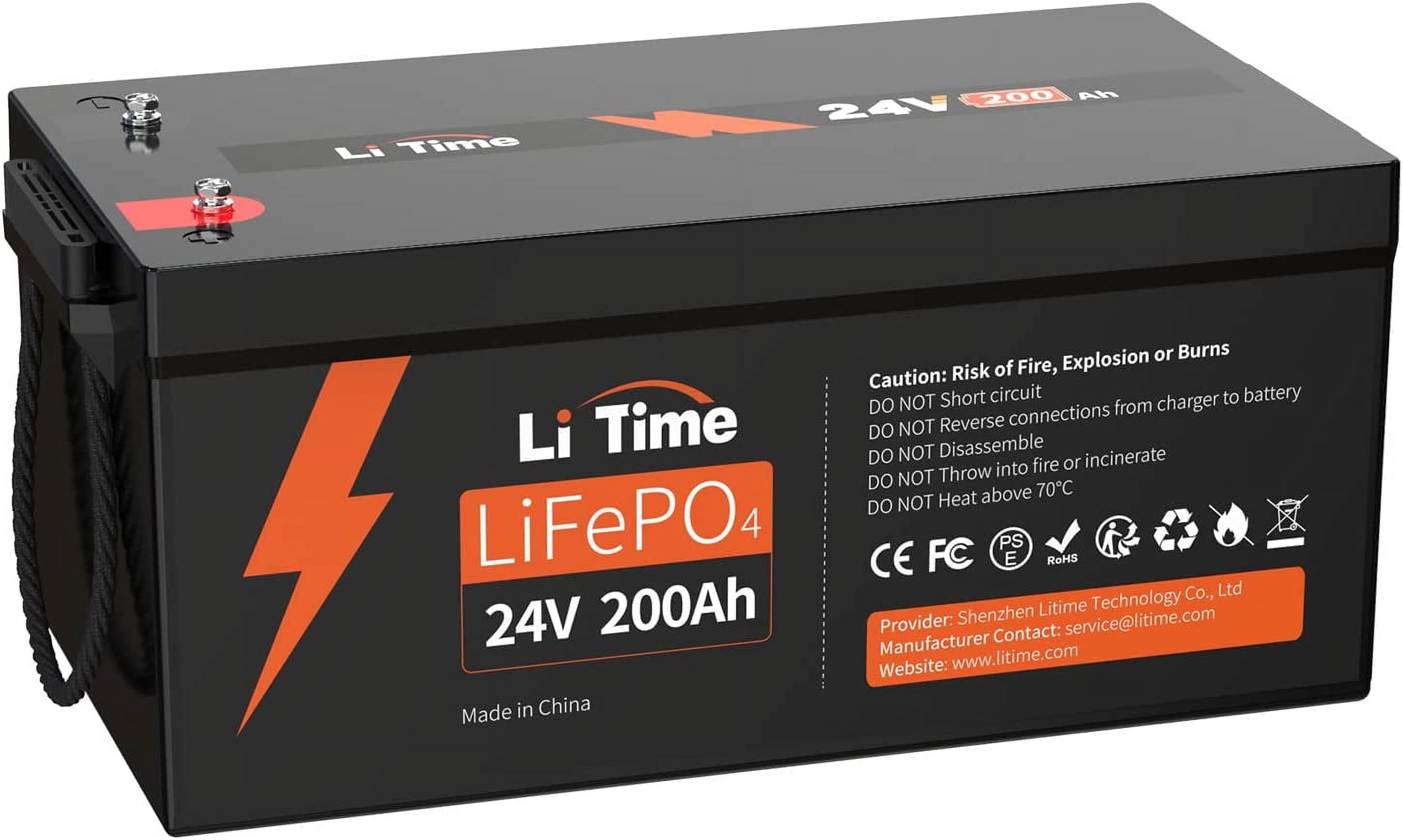 LiTime 24V 200Ah LiFePO4 Lithium Battery, 5120Wh, 200A BMS, 4000-15000 Cycles for RV, Camping ...