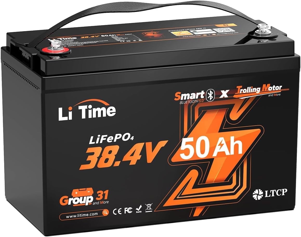 LiTime 36V 50Ah TM Bluetooth Low-Temp Protection LiFePO4 Battery 50A ...