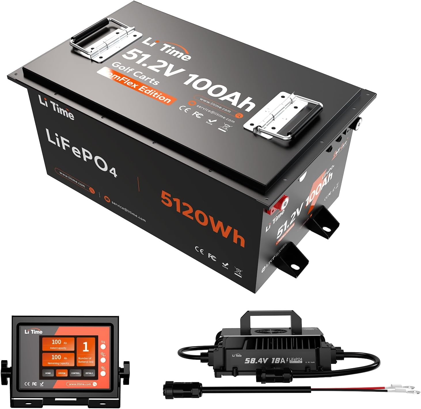 LiTime 48V 100Ah Lithium Golf Cart Battery Kit - RS485 Communication ...