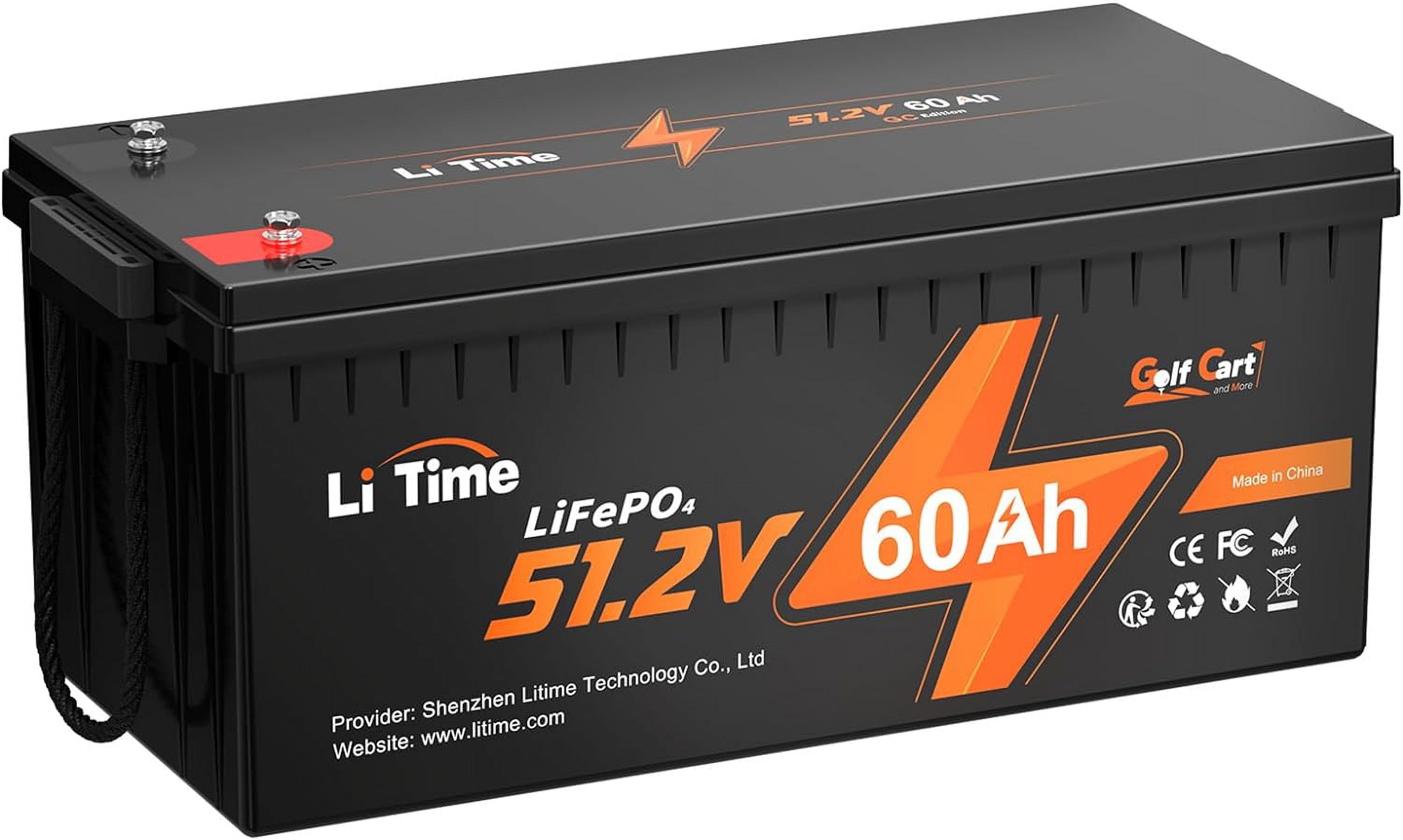 LiTime 48V 60Ah Golf Cart LiFePO4 Battery with 120A BMS, 3072Wh Energy ...