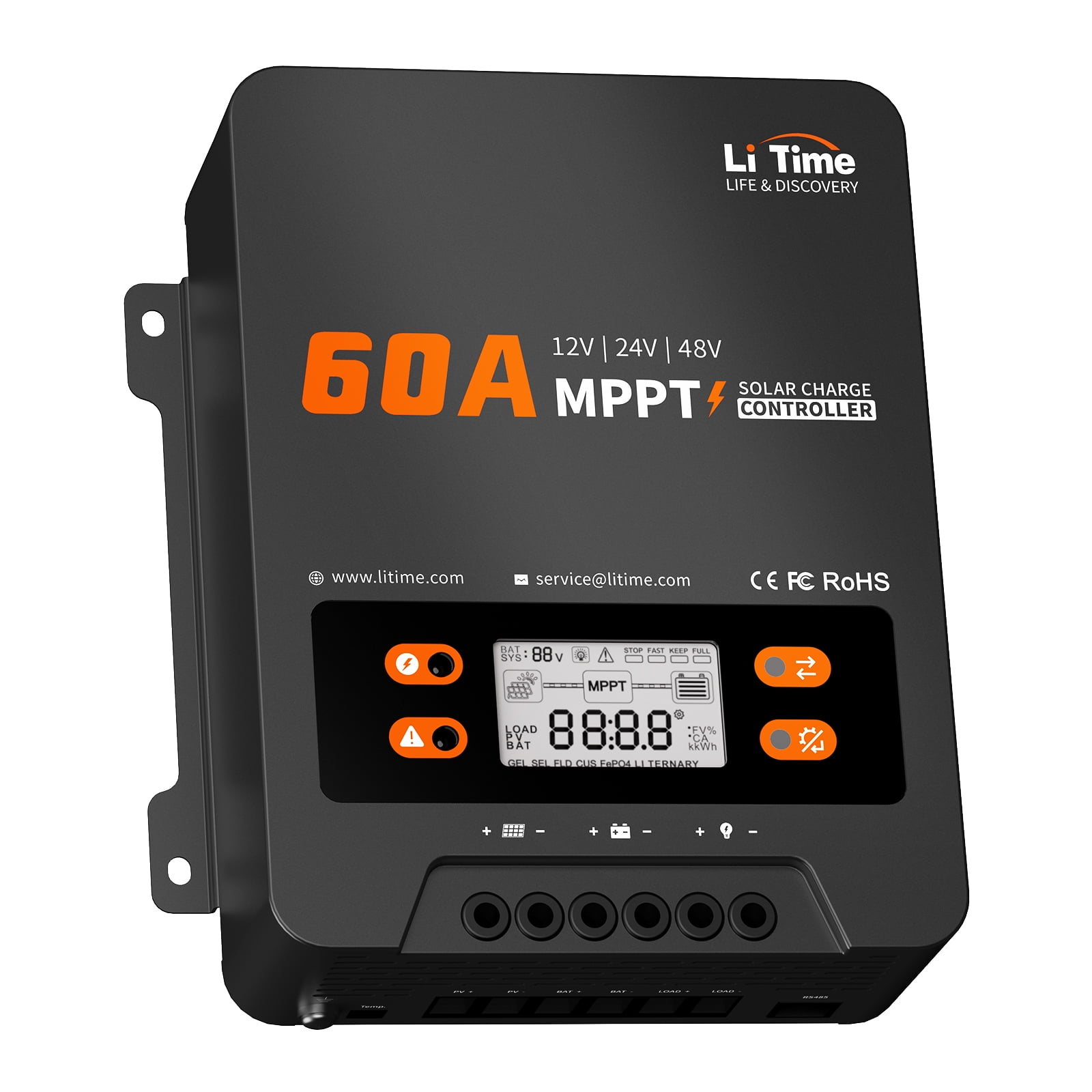 LiTime 60 Amp MPPT 12V/24V/36V/48V Auto Solar Charge Controller , DC ...