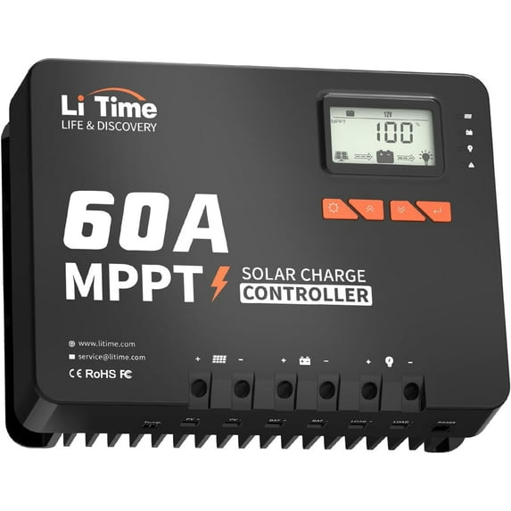 LiTime 60A MPPT Solar Charge Controller with Bluetooth, Auto DC Input ...