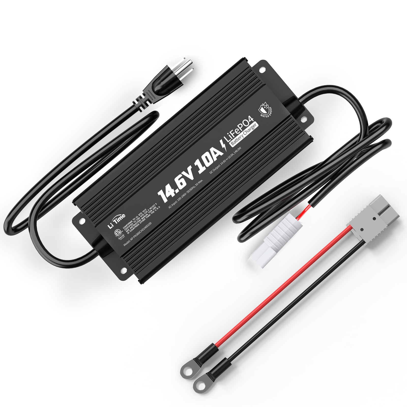 LiTime IP67 Waterproof 14.6V 10A LiFePO4 Onboard Charger, Fast Charging ...