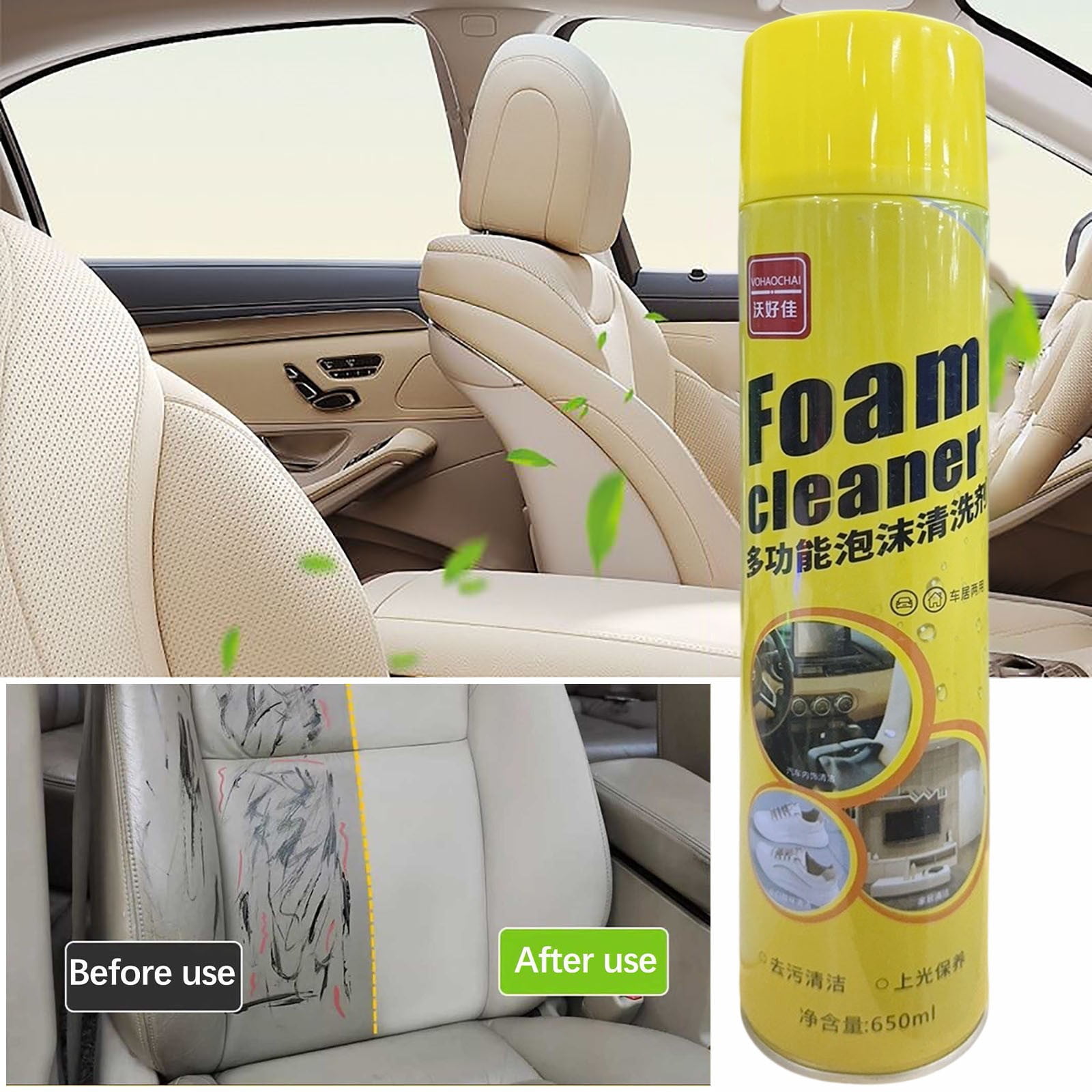 LiUMX 650ml Car Upholstery Cleaner | Waterless Foam Cleaner for Leather Seats | Multi-Surface ...