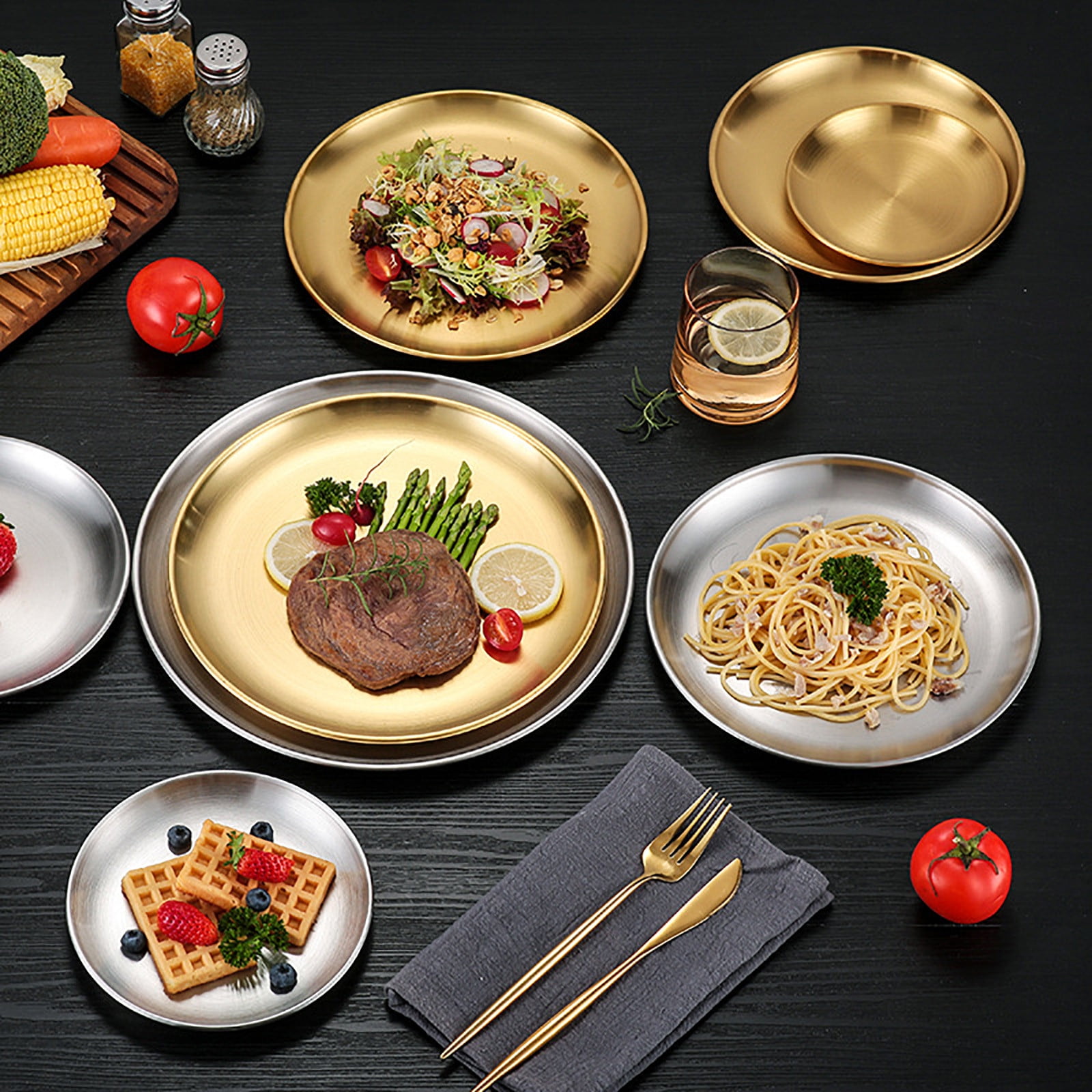LiUMX Stainless Steel Dinner Plates | Matte Brushed Restaurant-Grade ...