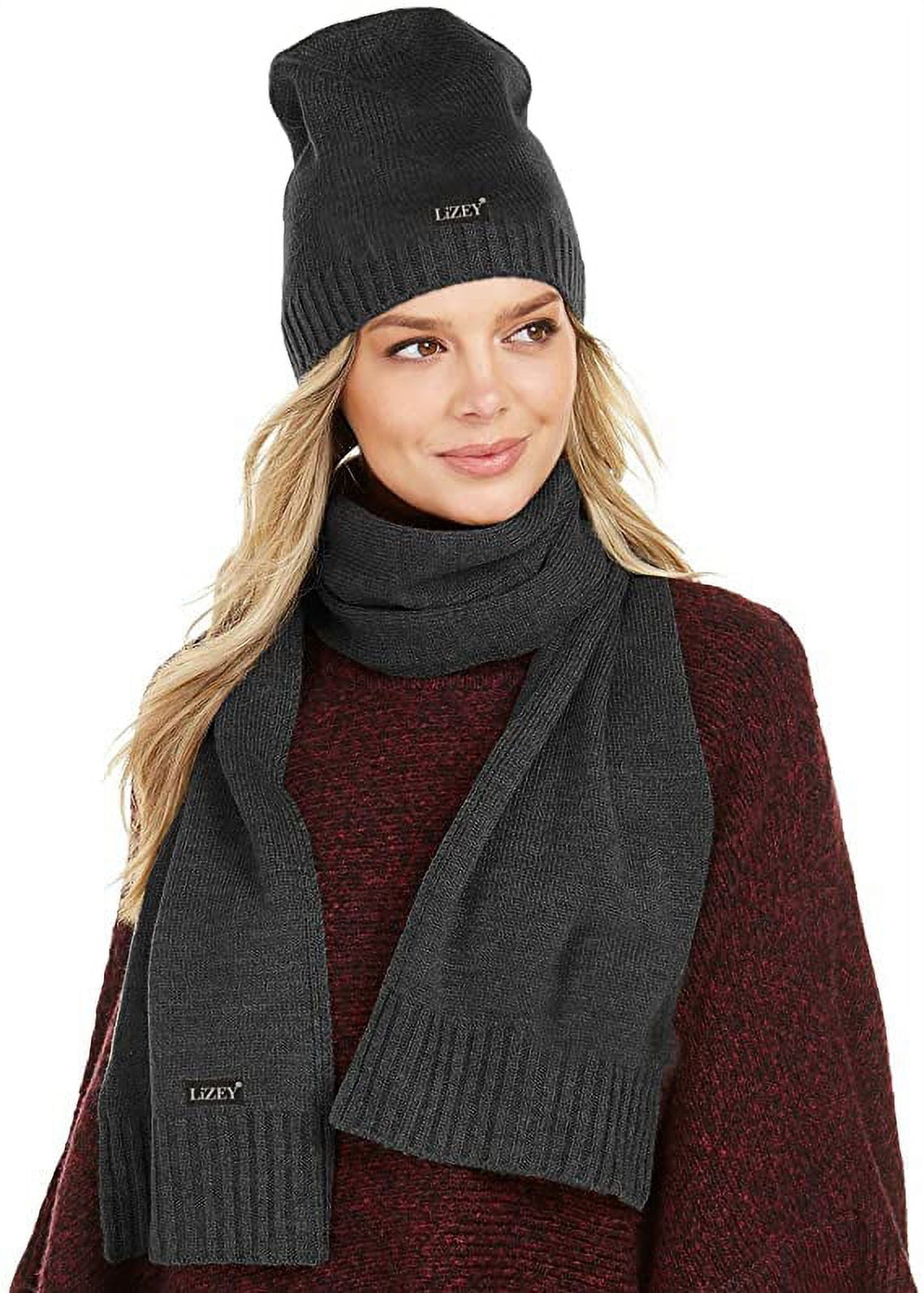 LiZEY Unisex Adults Set Winter Warm Knitted Scarf and Hat Men & Women's ...