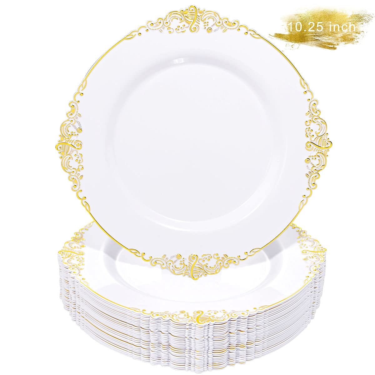 Liacere 50PCS White and Gold Plastic AFN1Plates - 10.25Inch Disposable ...