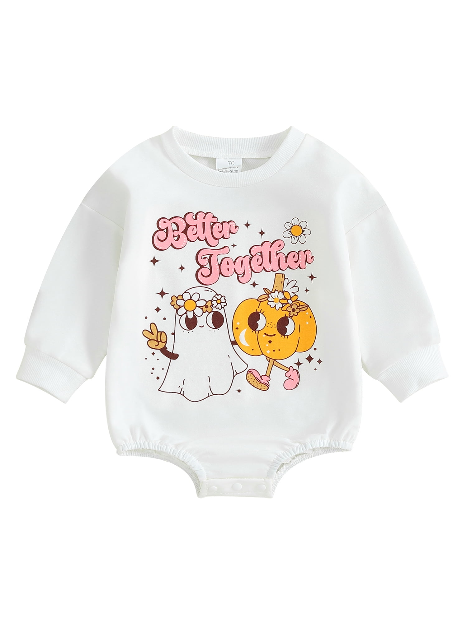 Liacowi Baby Girls Halloween Romper Letter Pumpkin Ghost Print Long Sleeve Bodysuits 3 6 12 18 ...