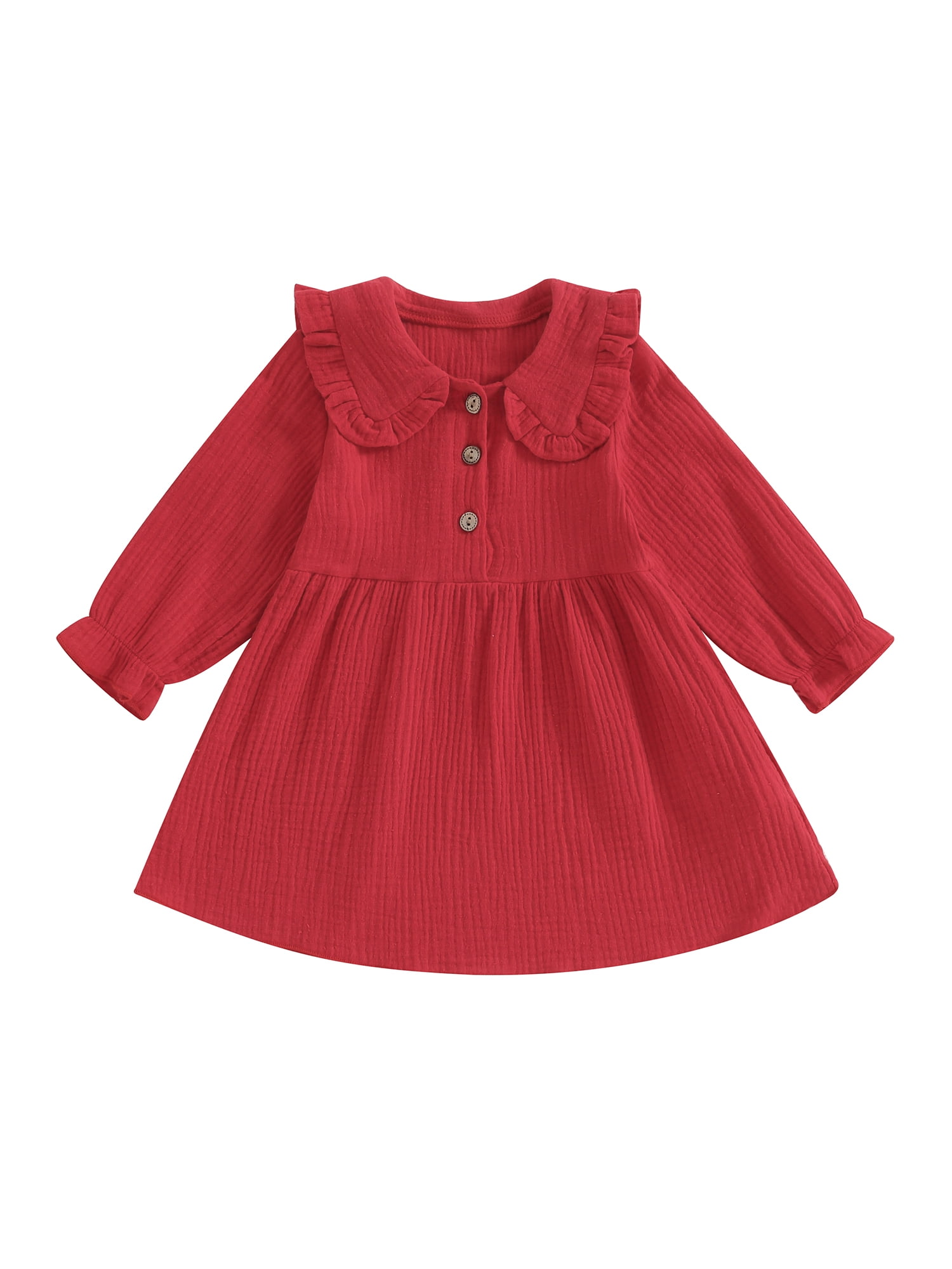 Liacowi Girl Long Sleeve Dress Cual Lapel Collar Buttons Ruched A line ...