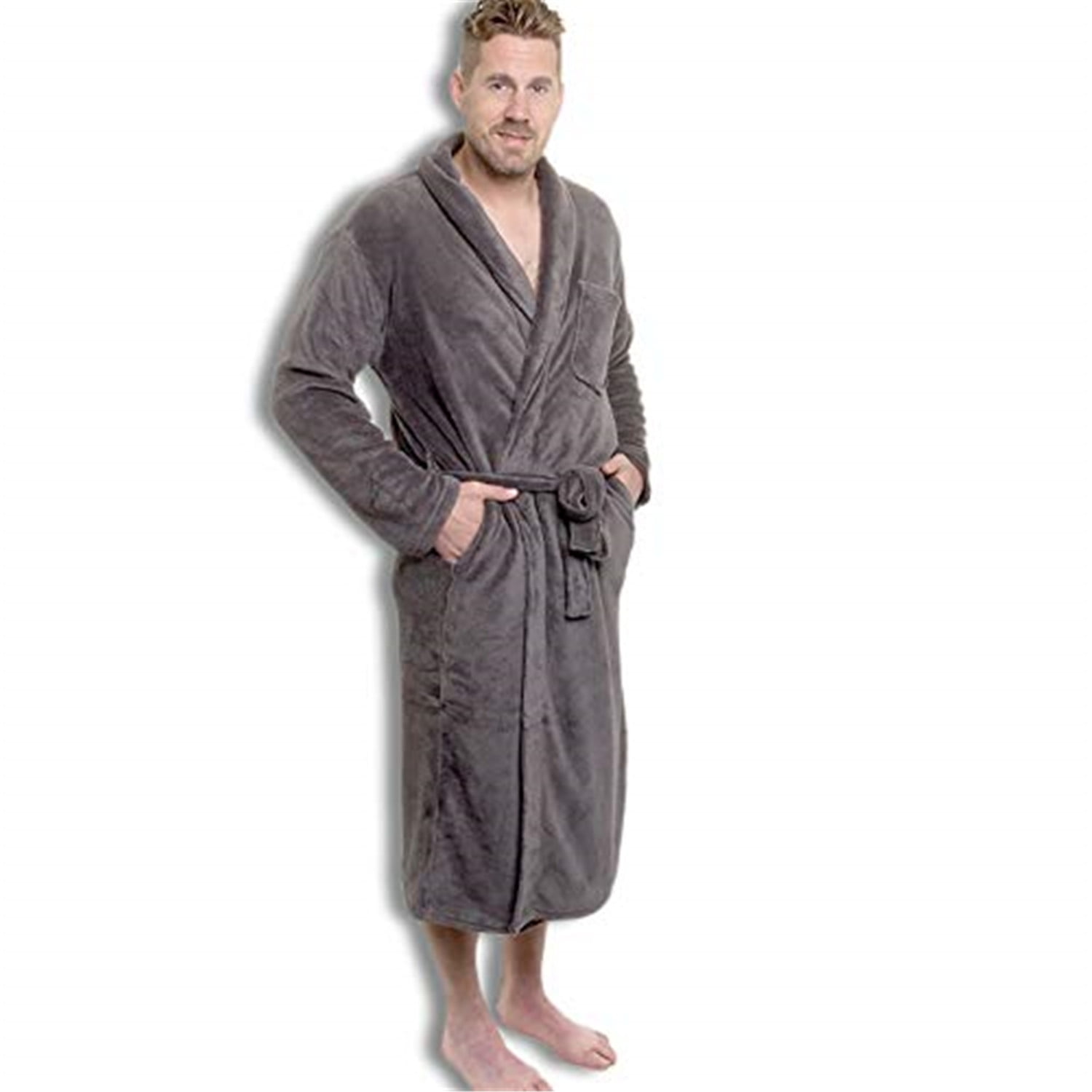 Liacowi Liacowi Mens Long Sleepwear Robes Shawl Collar Coral Fleece ...