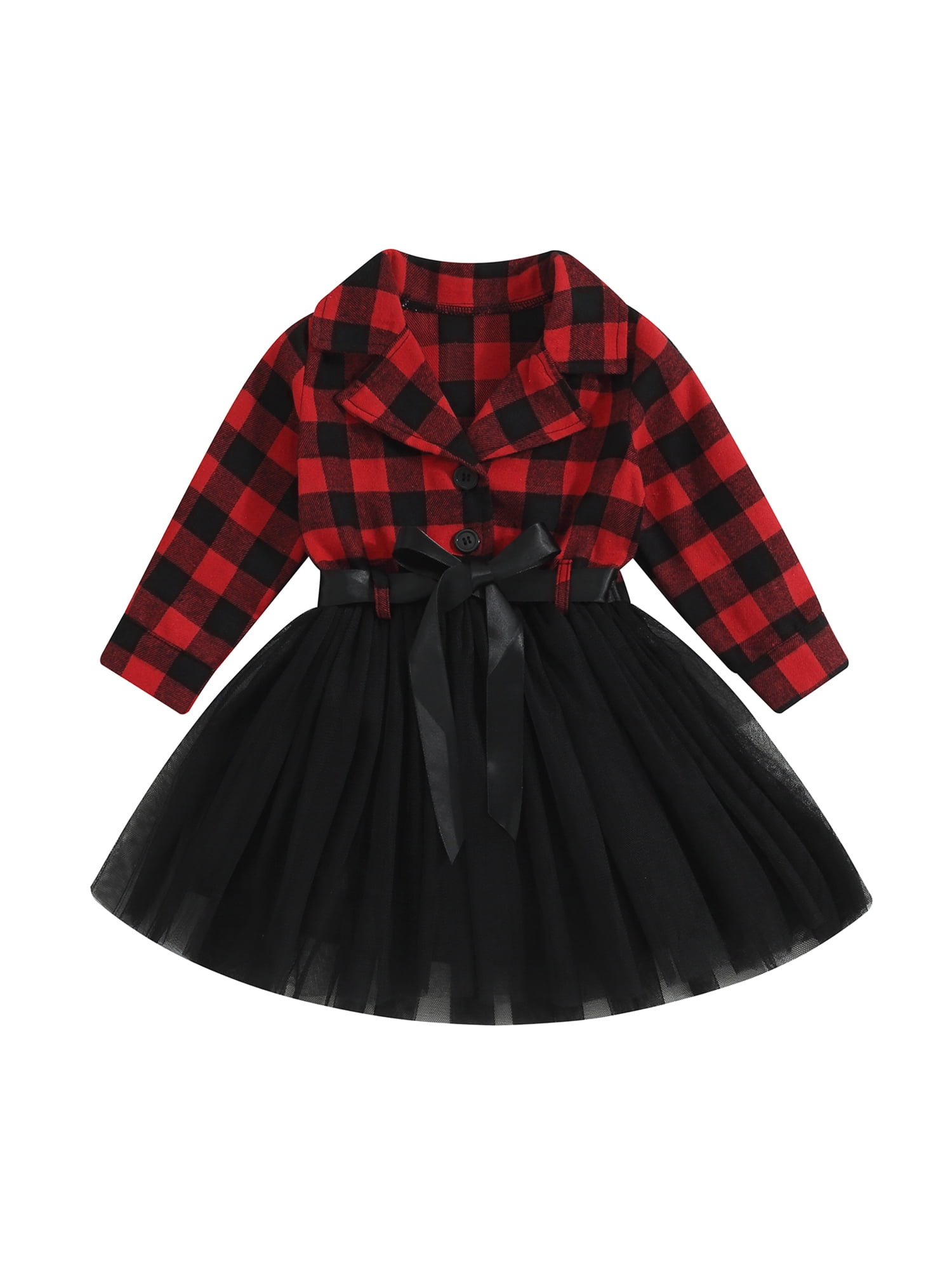 Liacowi Little Girls Christmas Dress Long Sleeves Flannel Plaid Tutu ...