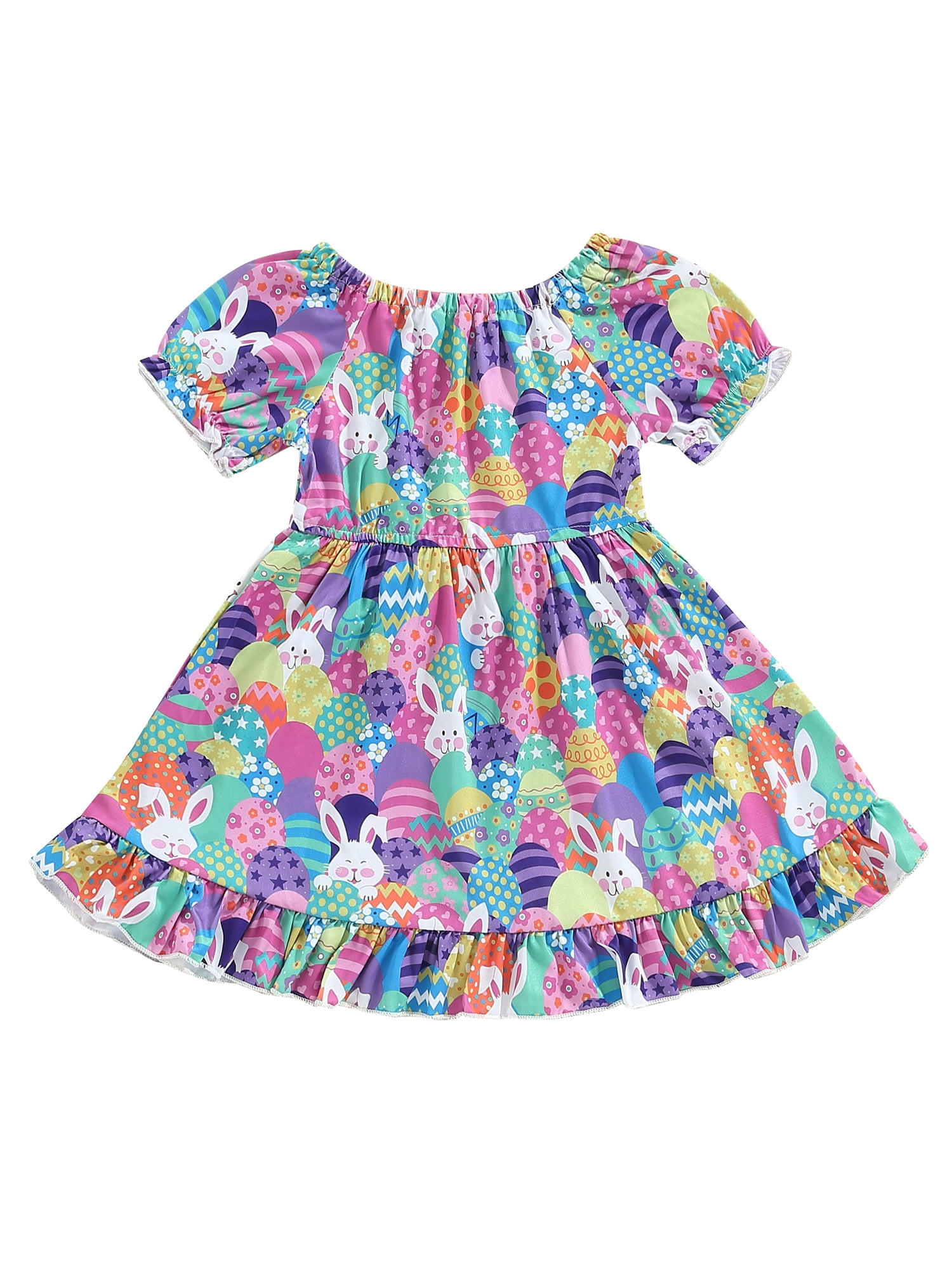 Liacowi Little Girls Easter Outfits Short Sleeve Bunny Print Princess ...