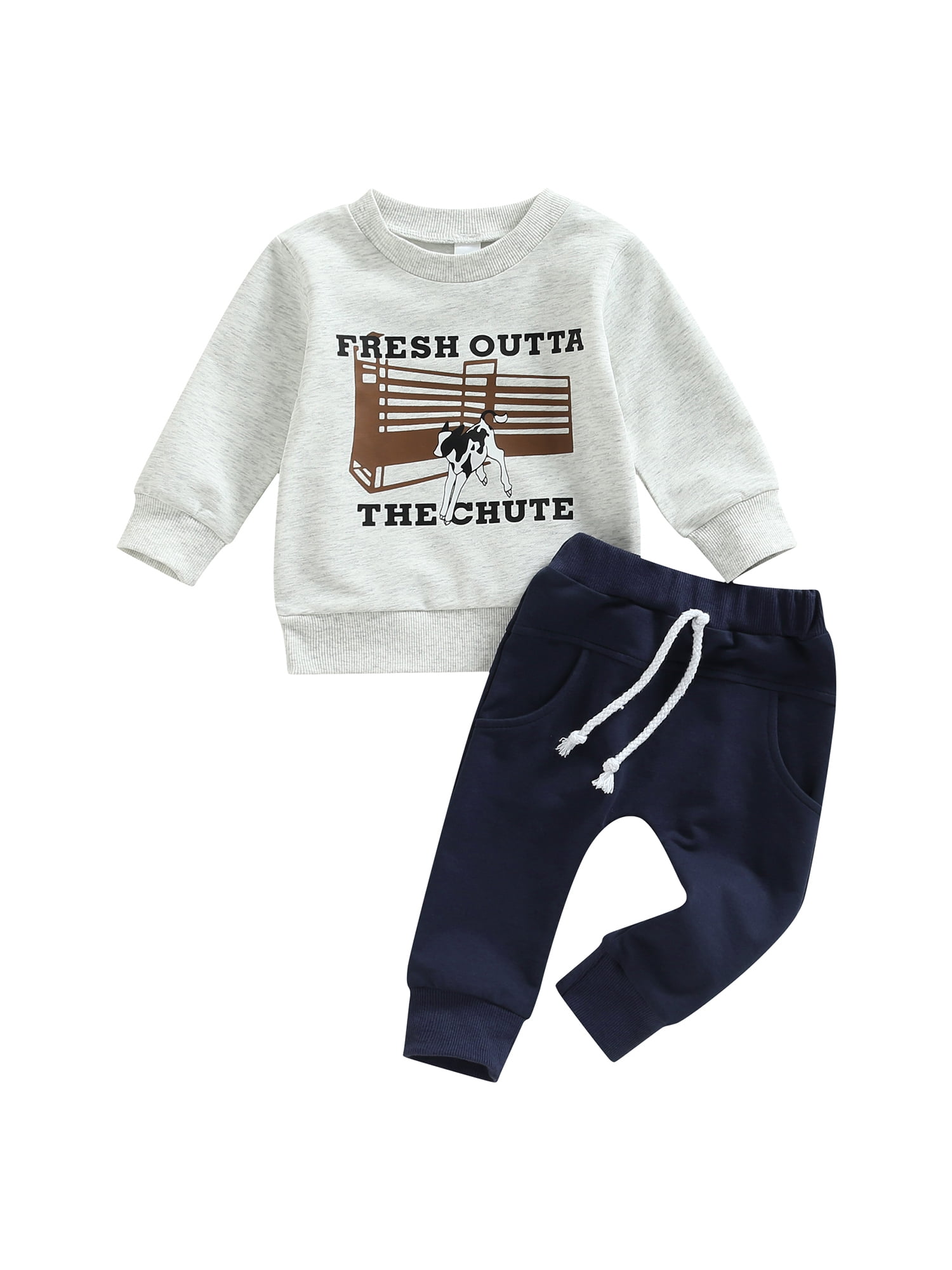 Liacowi Western Baby Boy Clothes Cow Print Sweatshirt Pullover Top Jogger Pants 6M 12M 18M 24M ...