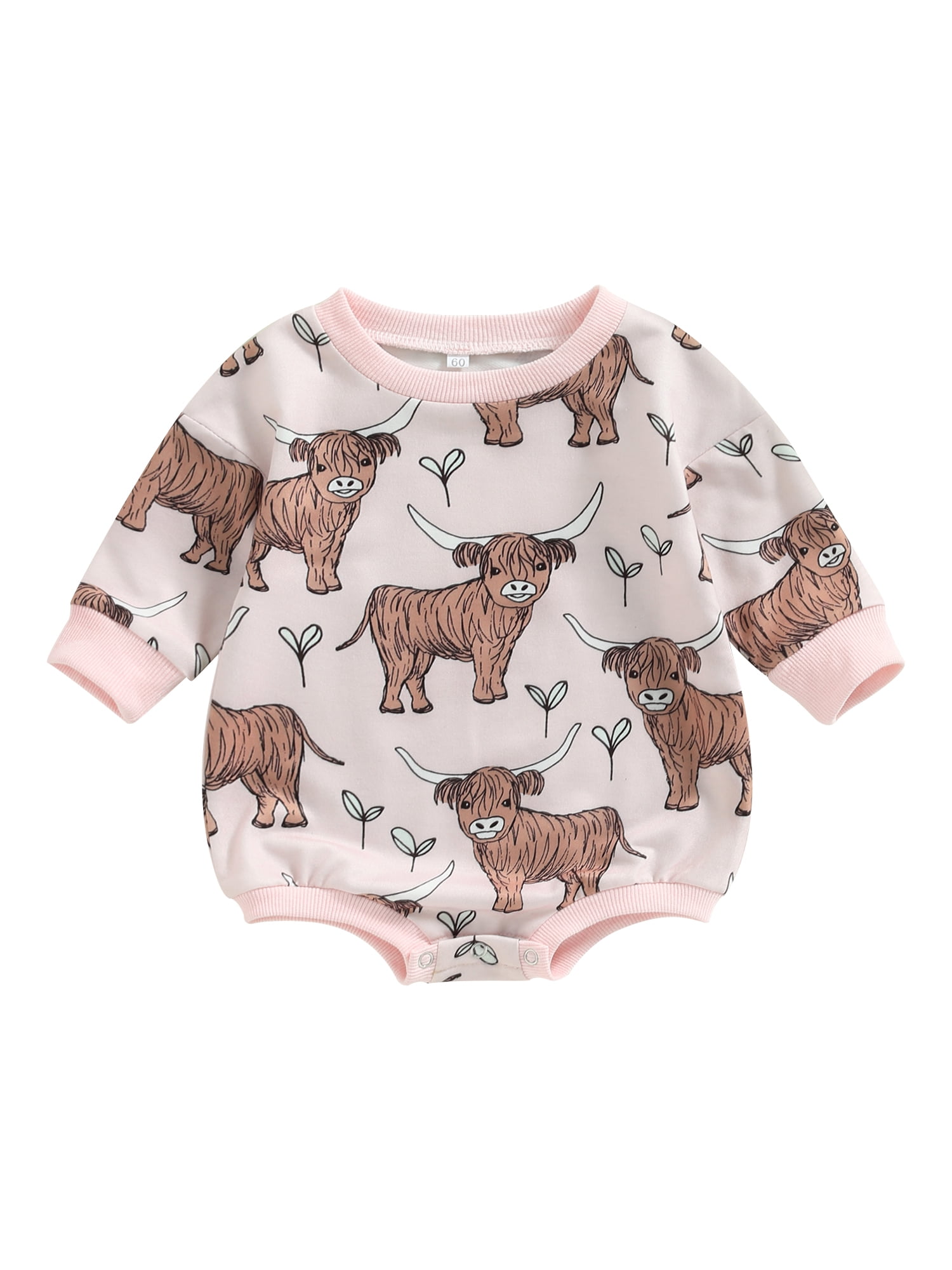 Liacowi Western Baby Boy Girl Clothes Newborn Long Sleeve Cartoon Bull Print Romper Sweatshirt ...