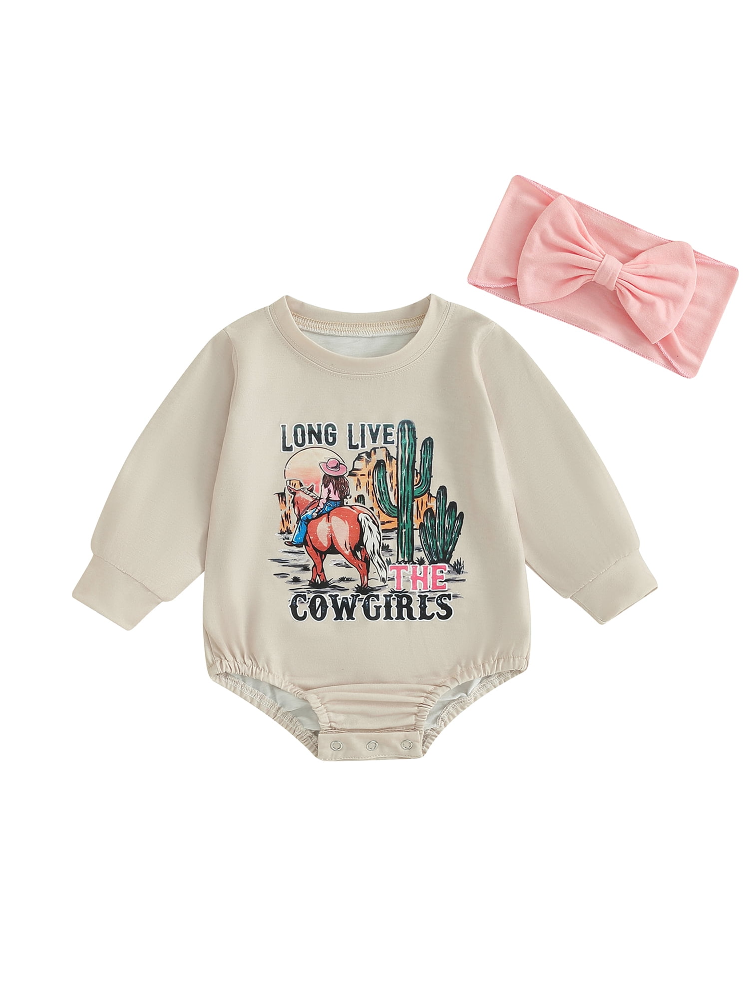 Liacowi Western Baby Girls Clothes Infant Horse Print Long Sleeve Crew Neck One Piece Romper ...