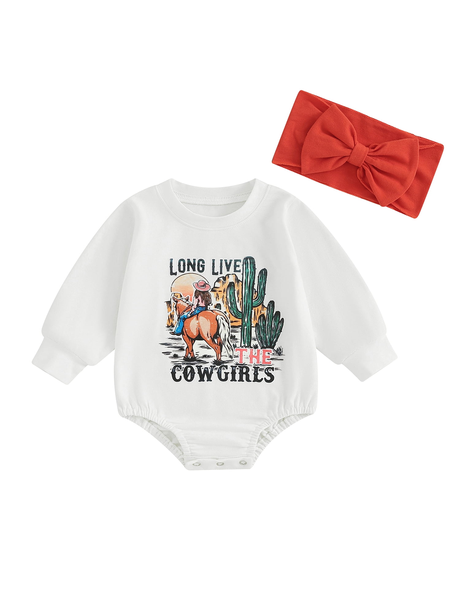 Liacowi Western Baby Girls Clothes Infant Horse Print Long Sleeve Crew Neck One Piece Romper ...