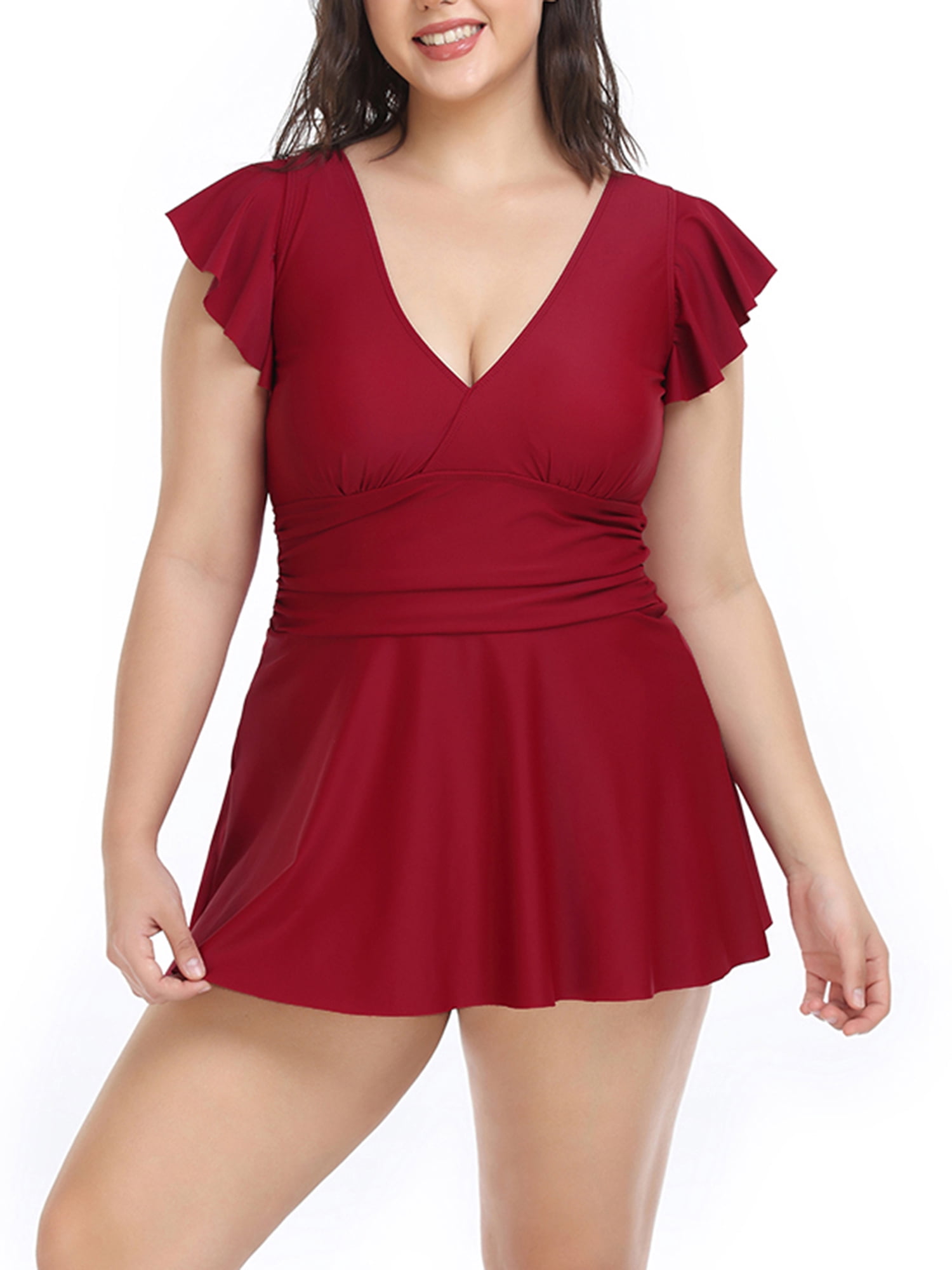 Liacowi Women Plus Size Swimsuit 2 Piece Bikinis Set Flying Sleeve V ...