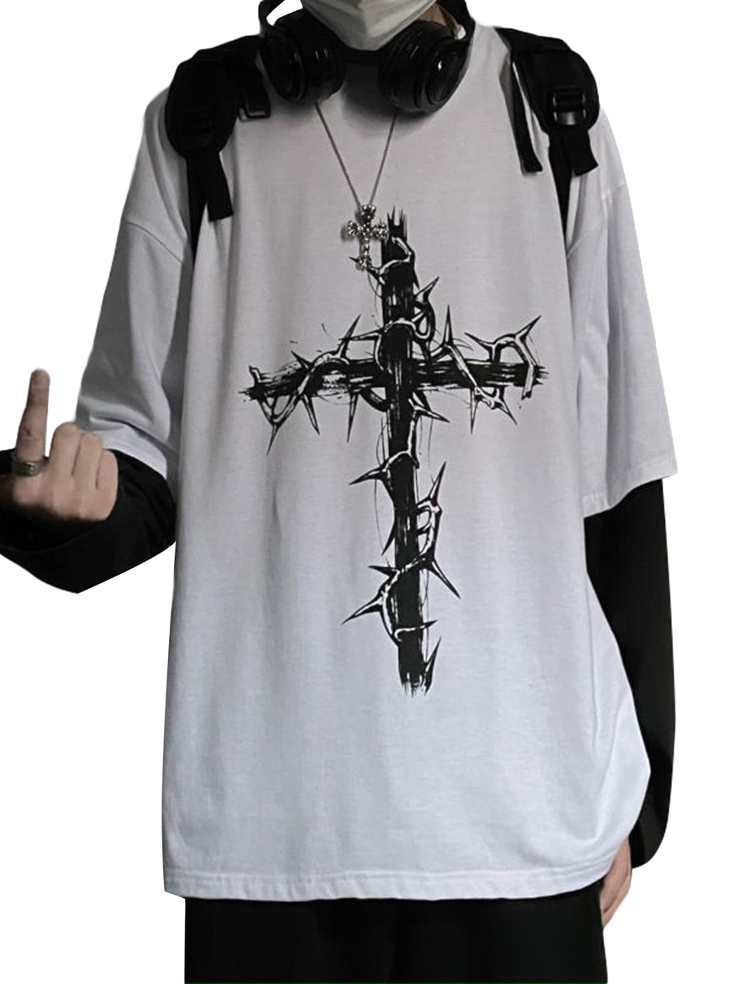 Liacowi Women Punk Shirt Fairy Grunge Round Neck Long Sleeve Oversized ...