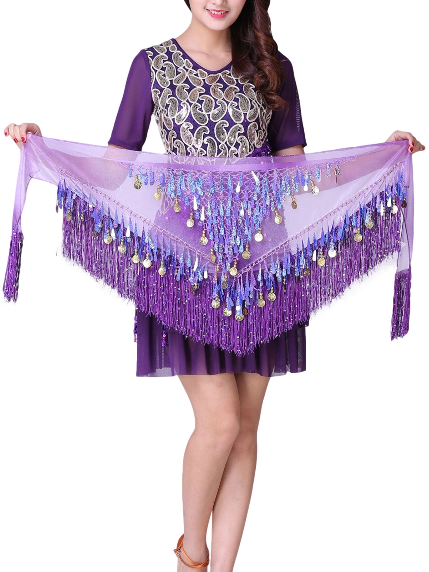 Liacowi Women Sparkly Fringe Mini Skirt Sequin Tassel Belly Dance Skirts Hip Scarf Fringe Rave ...