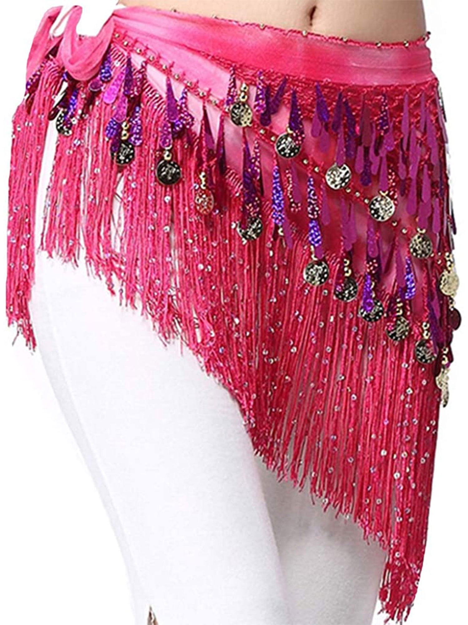 Liacowi Women Sparkly Fringe Mini Skirt Sequin Tassel Belly Dance Skirts Hip Scarf Fringe Rave ...