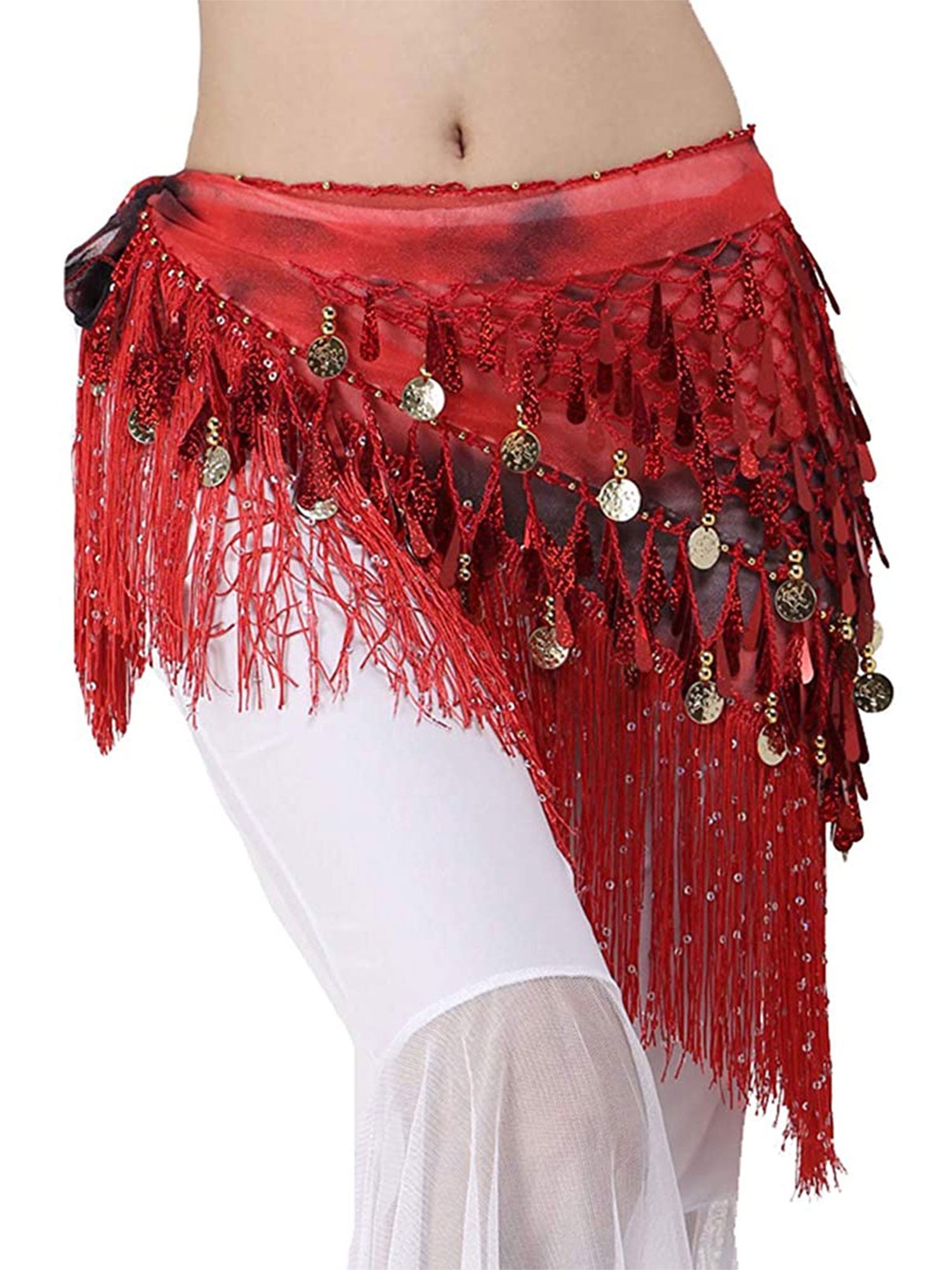 Liacowi Women Sparkly Fringe Mini Skirt Sequin Tassel Belly Dance Skirts Hip Scarf Fringe Rave ...