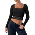 Liacowi Women's Slim Fit Crop Tops Casual Solid Color Long Sleeve Tight ...