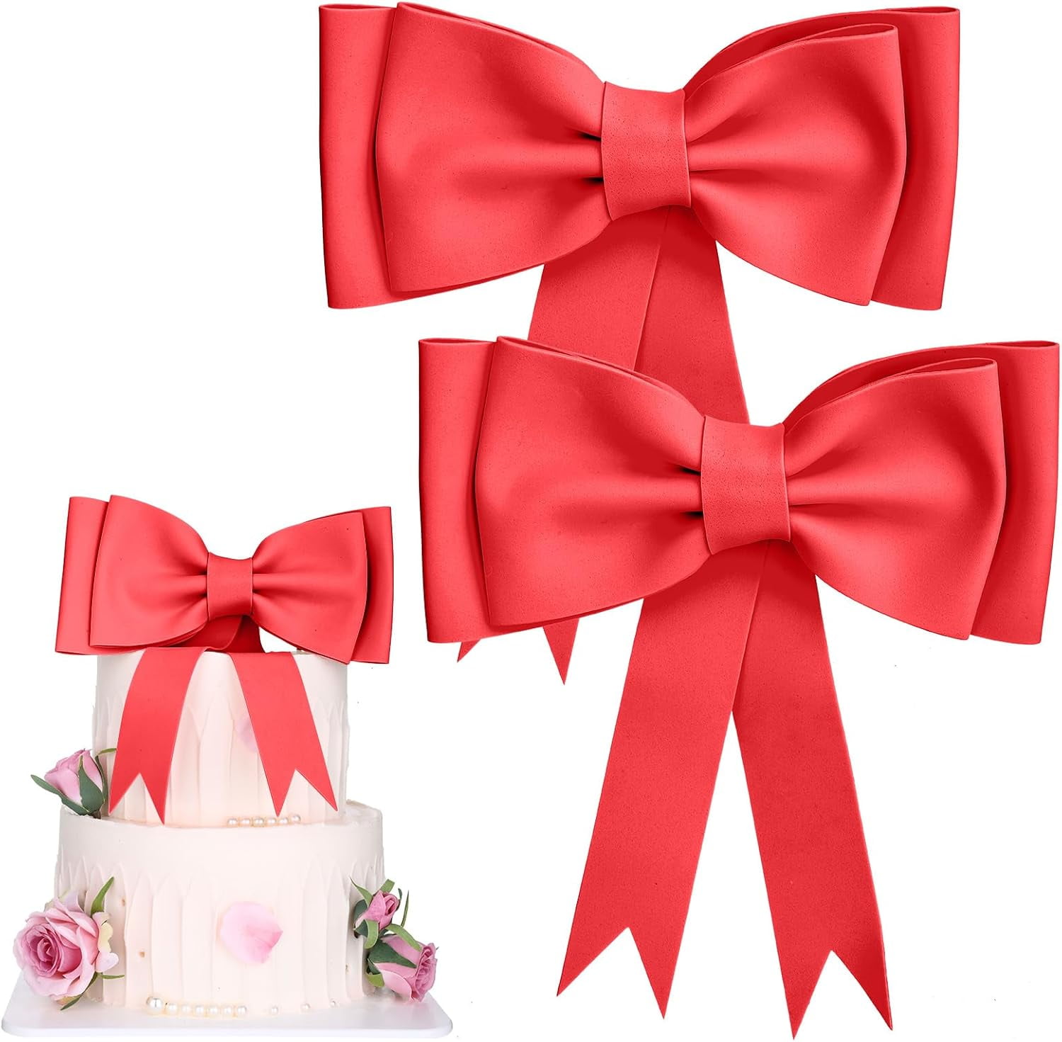 Liagile 2 Pcs Pink Bow Cake Toppers for Girls Birthday Oversized Bow ...