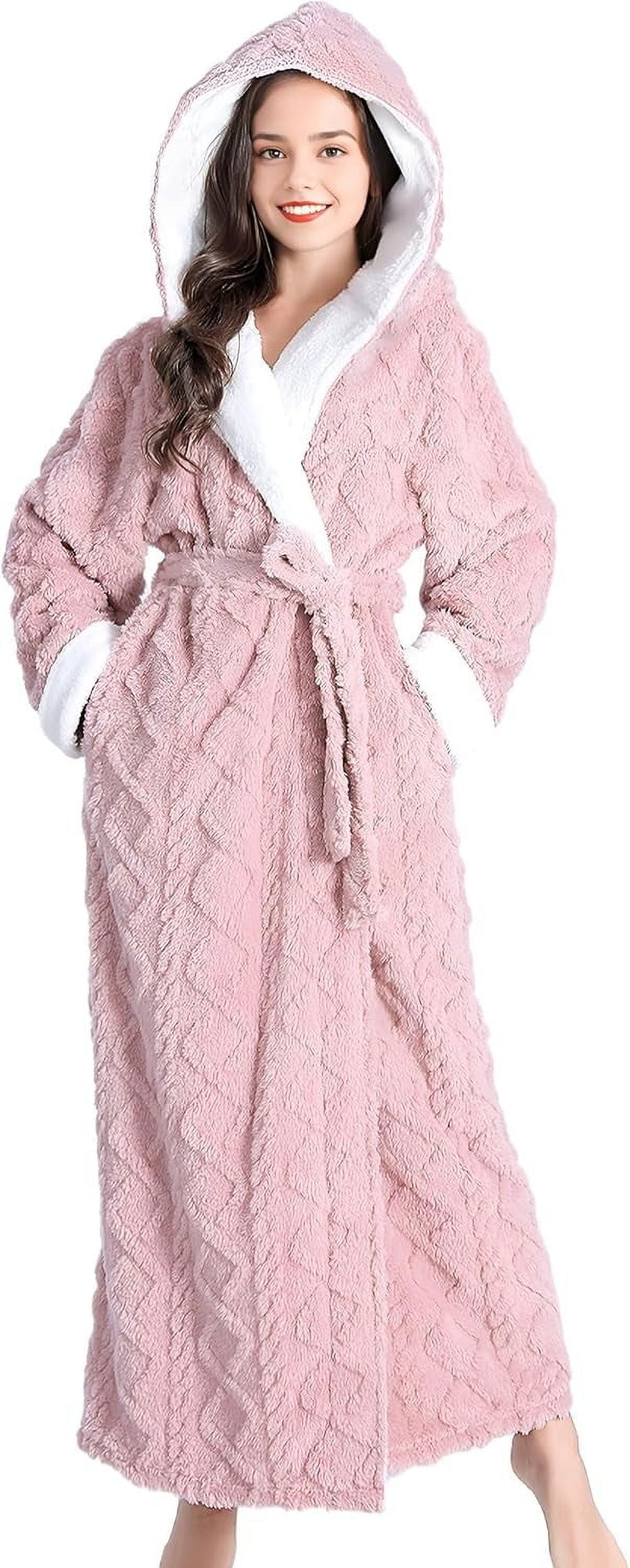Liagile Fluffy Robes for Women Long Winter Warm Hooded Fuzzy Bathrobe ...