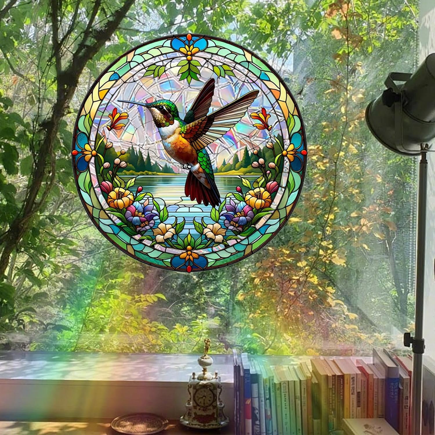 Liagile Hummingbird Window Clings Flower Window Decals Static Cling ...