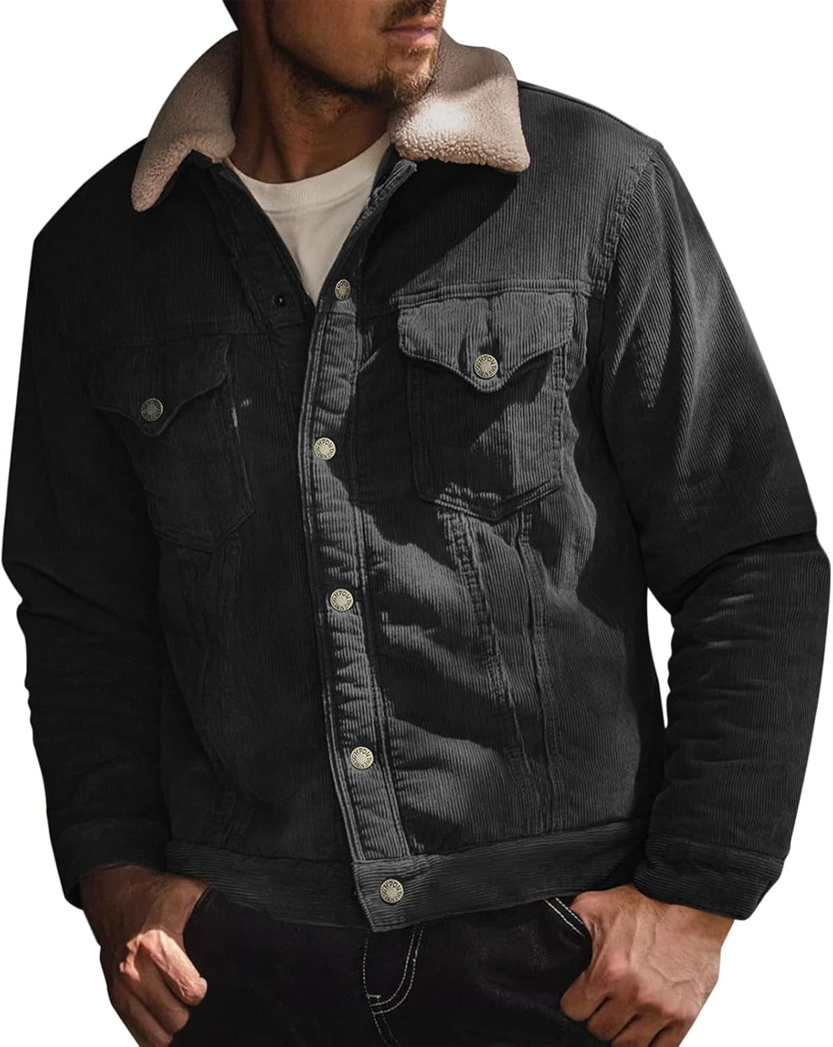 Liagile Men's Corduroy Sherpa Lined Trucker Jacket Military Casual ...