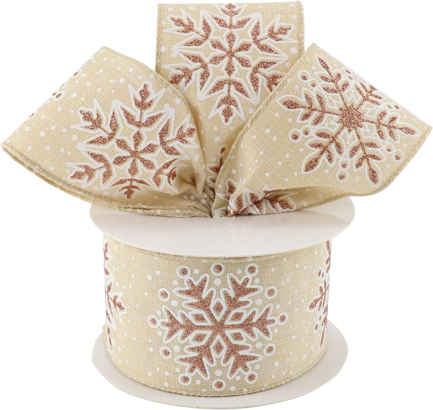 Liagile Snowflake Ribbon Wired 2.5x 10 Yard Ivory Wired Ribbon with ...