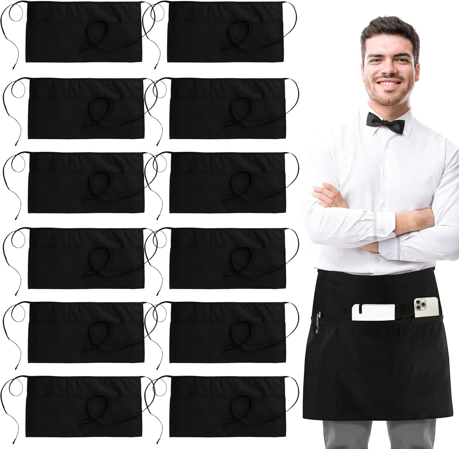 Liagile Wear 12 Pack Server Apron with 3 Pockets, Waist Apron for ...