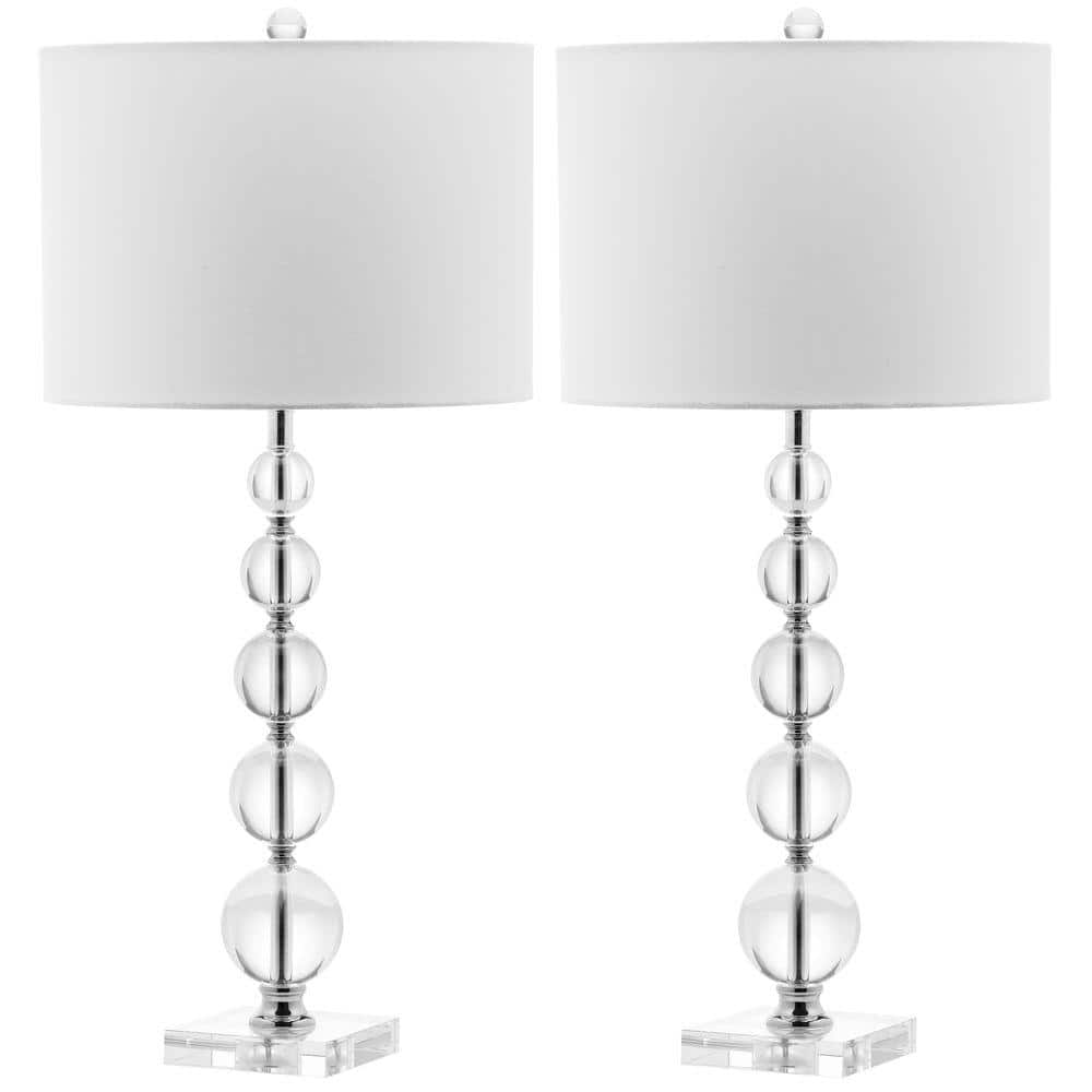 Liam 29 in. Clear Stacked Crystal Ball Table Lamp with White Shade ...