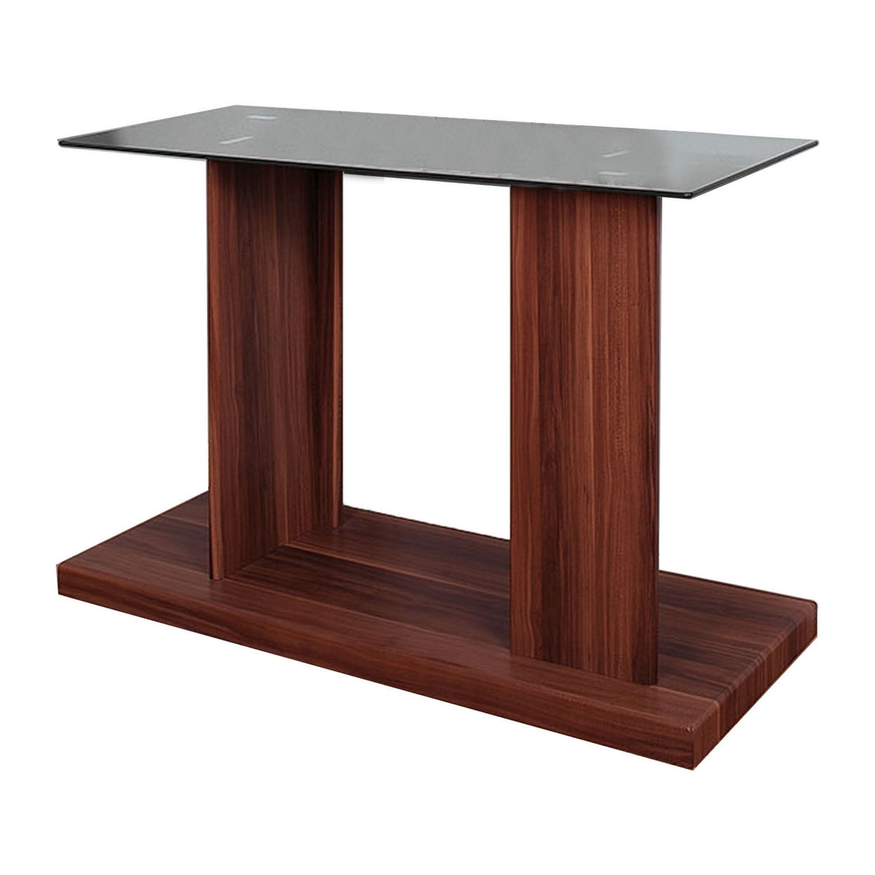 Liam 47 Inch Sofa Console Table Brown Wood Pedestal Base Black Glass ...
